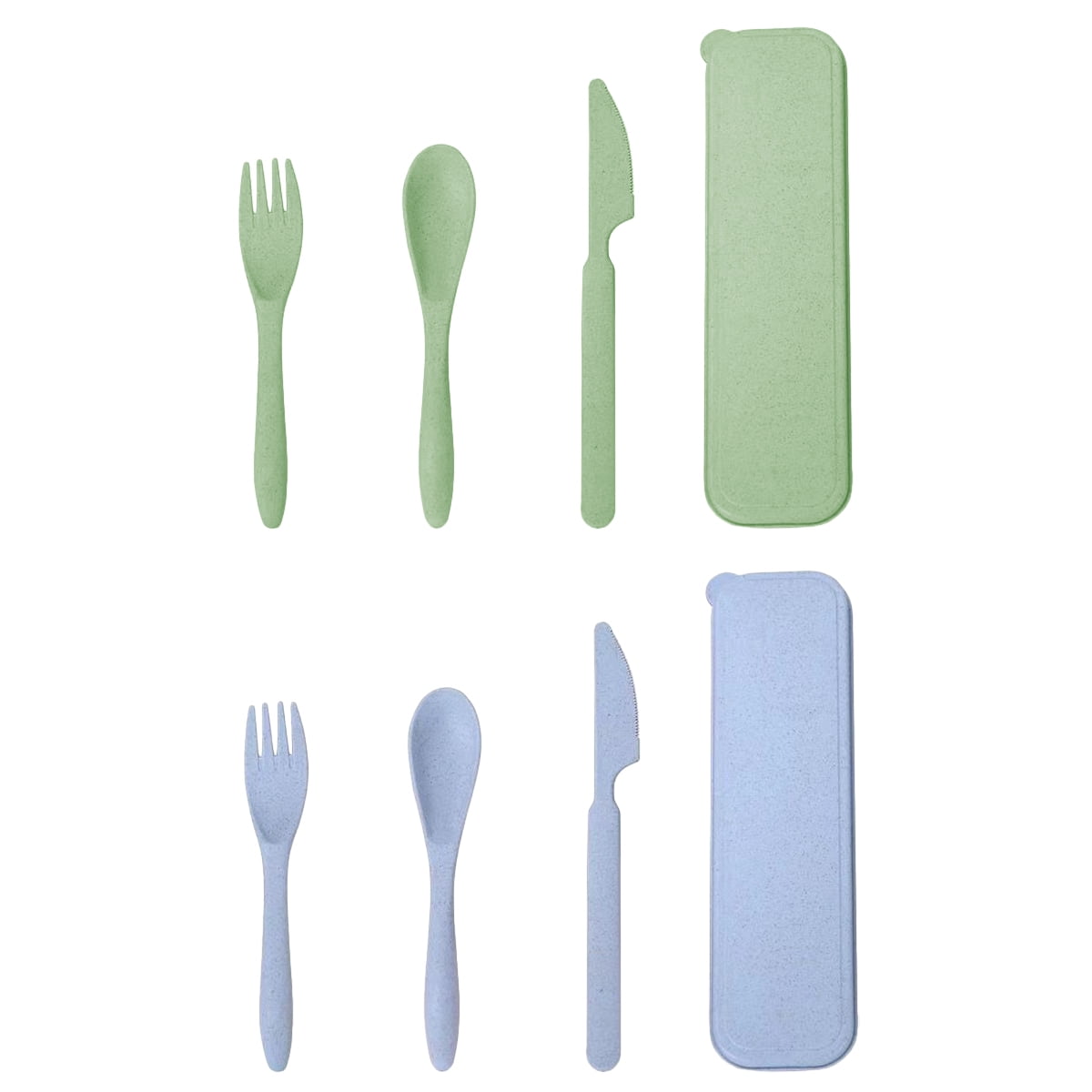 Travel Utensils Set with Case, 2 Sets Wheat Straw Portable Plastic Fork ...