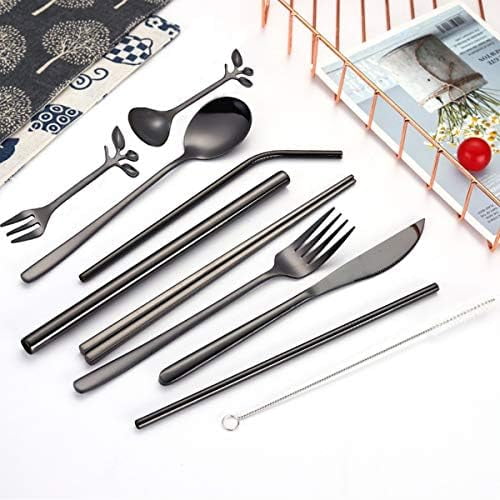 Travel Utensils Set with Case Reusable Stainless Steel Silverware ...