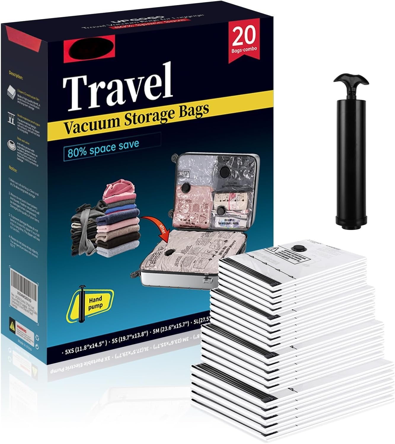 Travel Vacuum Bags for Luggage with Hand Pump,Vacuum Seal Bags for ...