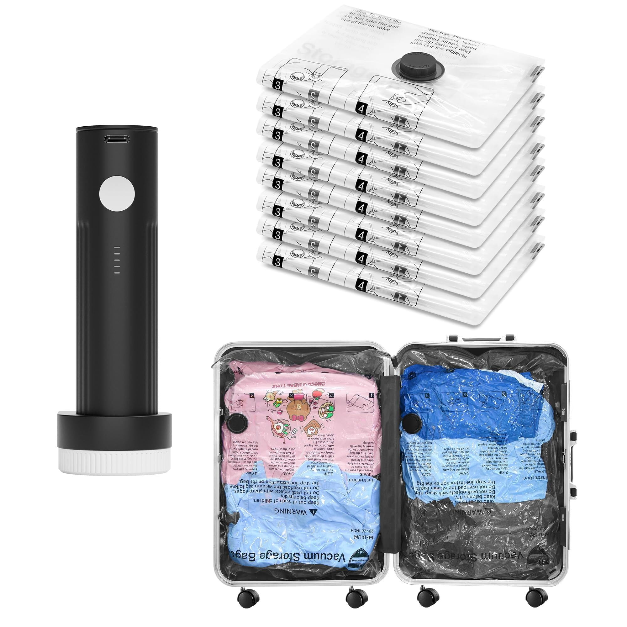 Travel Vacuum Bags for Luggage with Portable Electric Pump, 8 Small ...
