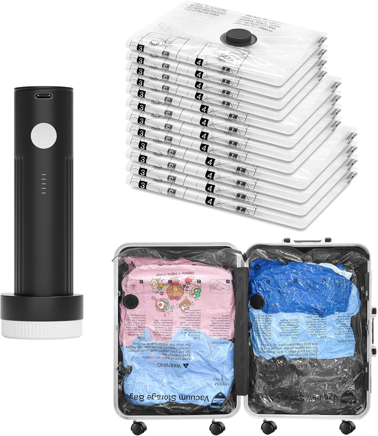 Travel Vacuum Bags with Portable Electric Pump, 12 Combo (4L/4M/4S ...