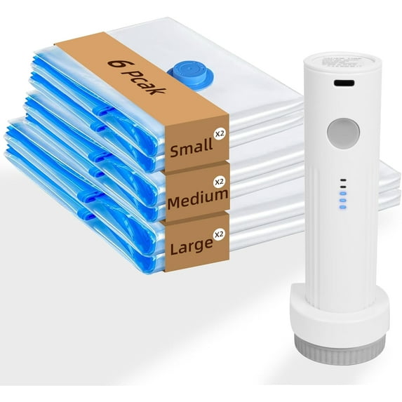 Travel Vacuum Bags with Rechargeable Pump,6 Pack Vacuum Storage Seal ...