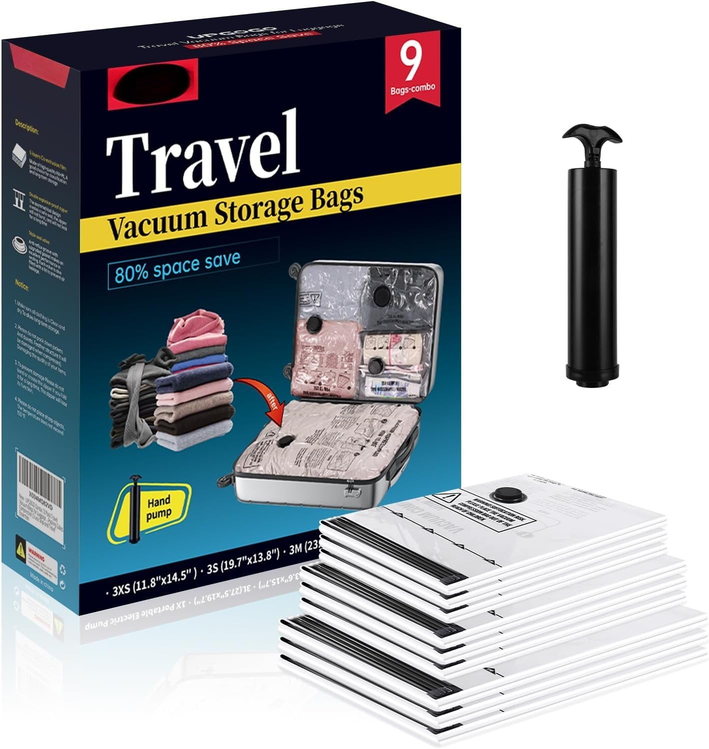 Travel Vacuum Bags for Luggage with Hand Pump,Vacuum Seal Bags for ...