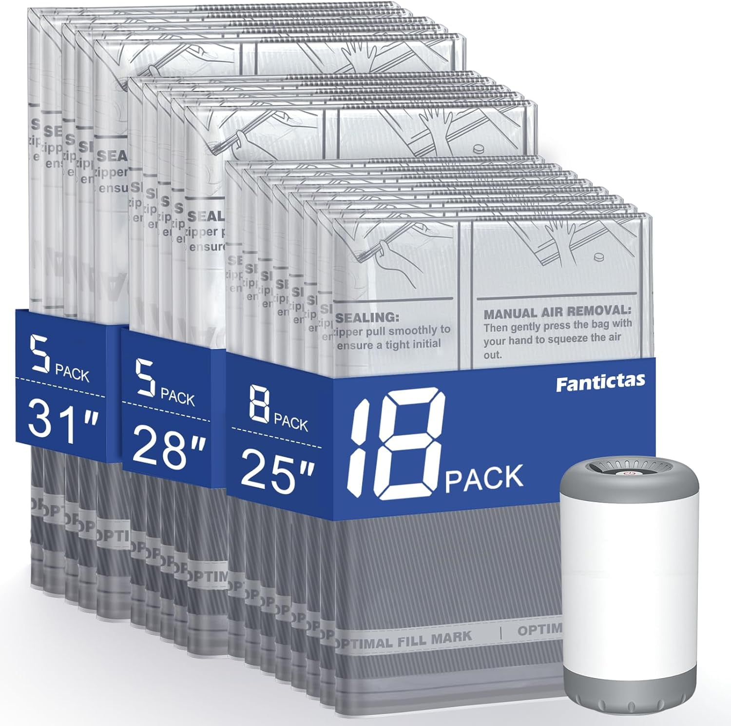 Travel Vacuum Storage Bags with Rechargeable Air Pump, 18 Pack Portable ...