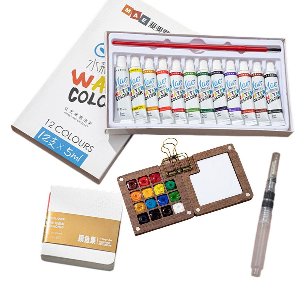 Travel Watercolor Set in Wooden Palette – Mini Watercolor Kit with ...