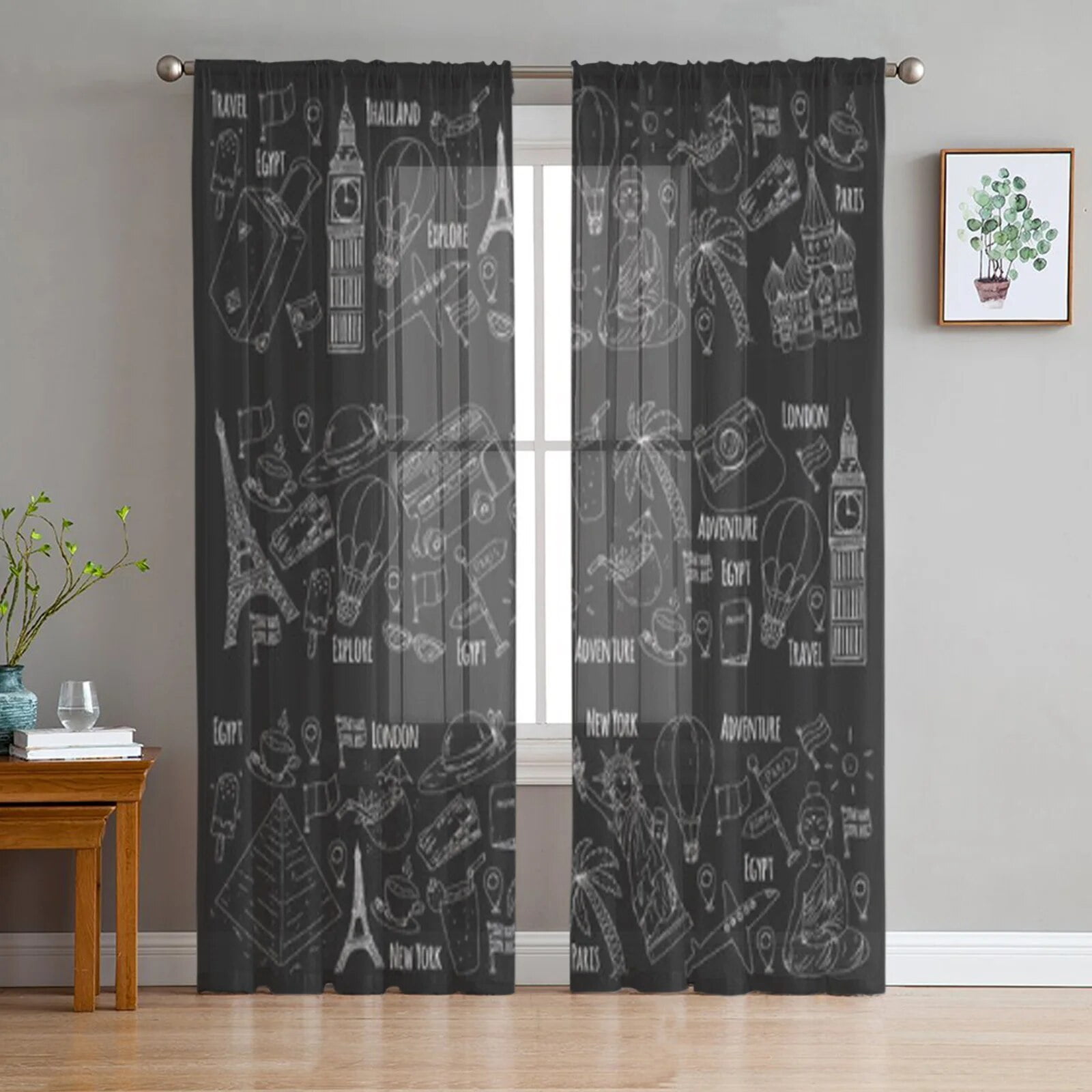 Travel World Famous Building Sheer Curtains for Living Room Transparent ...