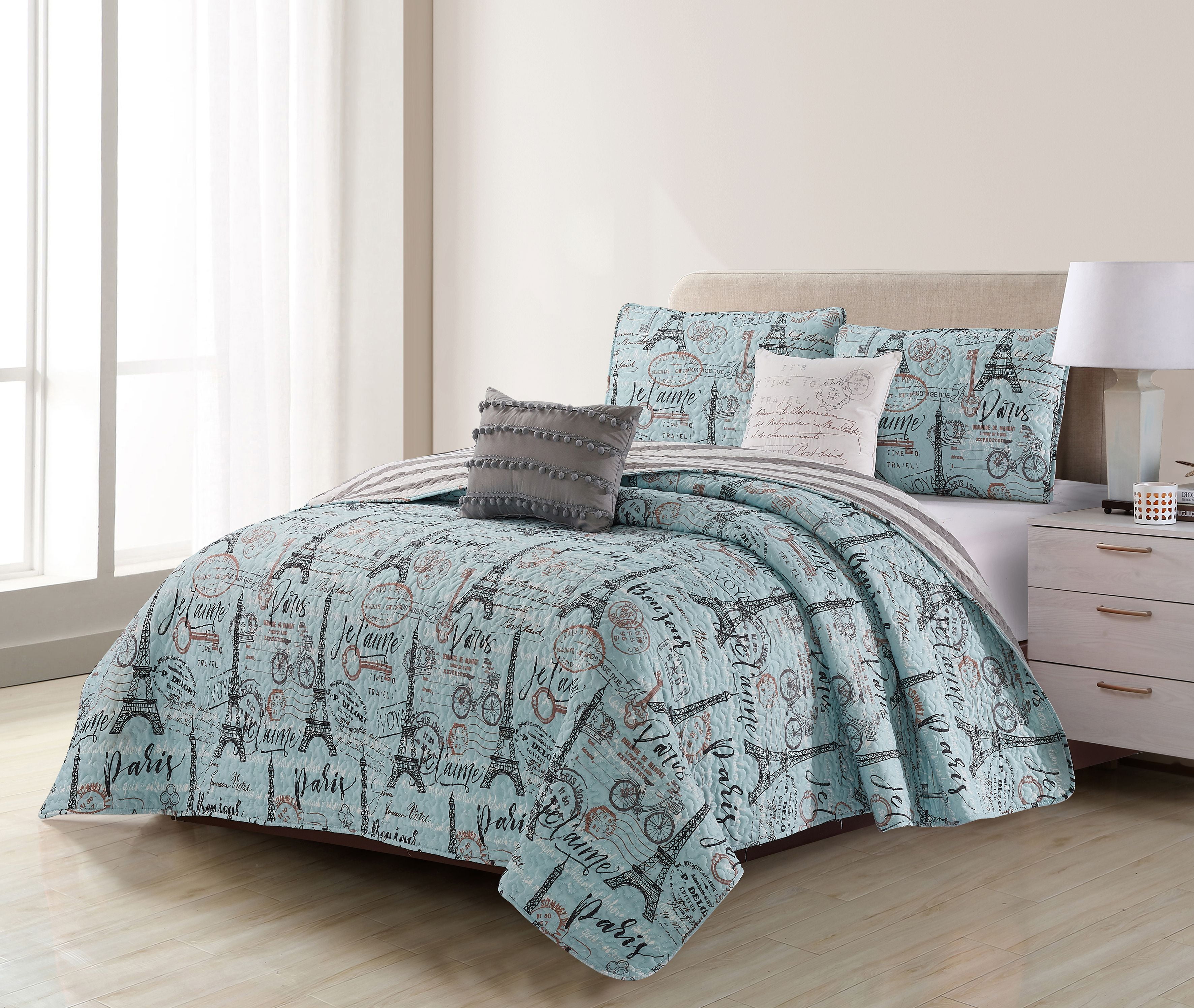Paris Quilt Set Twin - 4 Piece Brushed Microfiber Bedding - Walmart.com