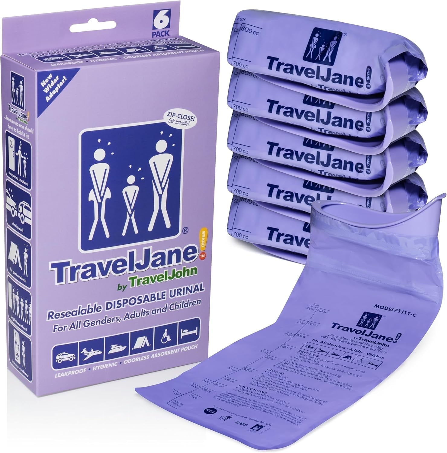 TravelJane Resealable Disposable Urinal for All Genders, Adults, and ...