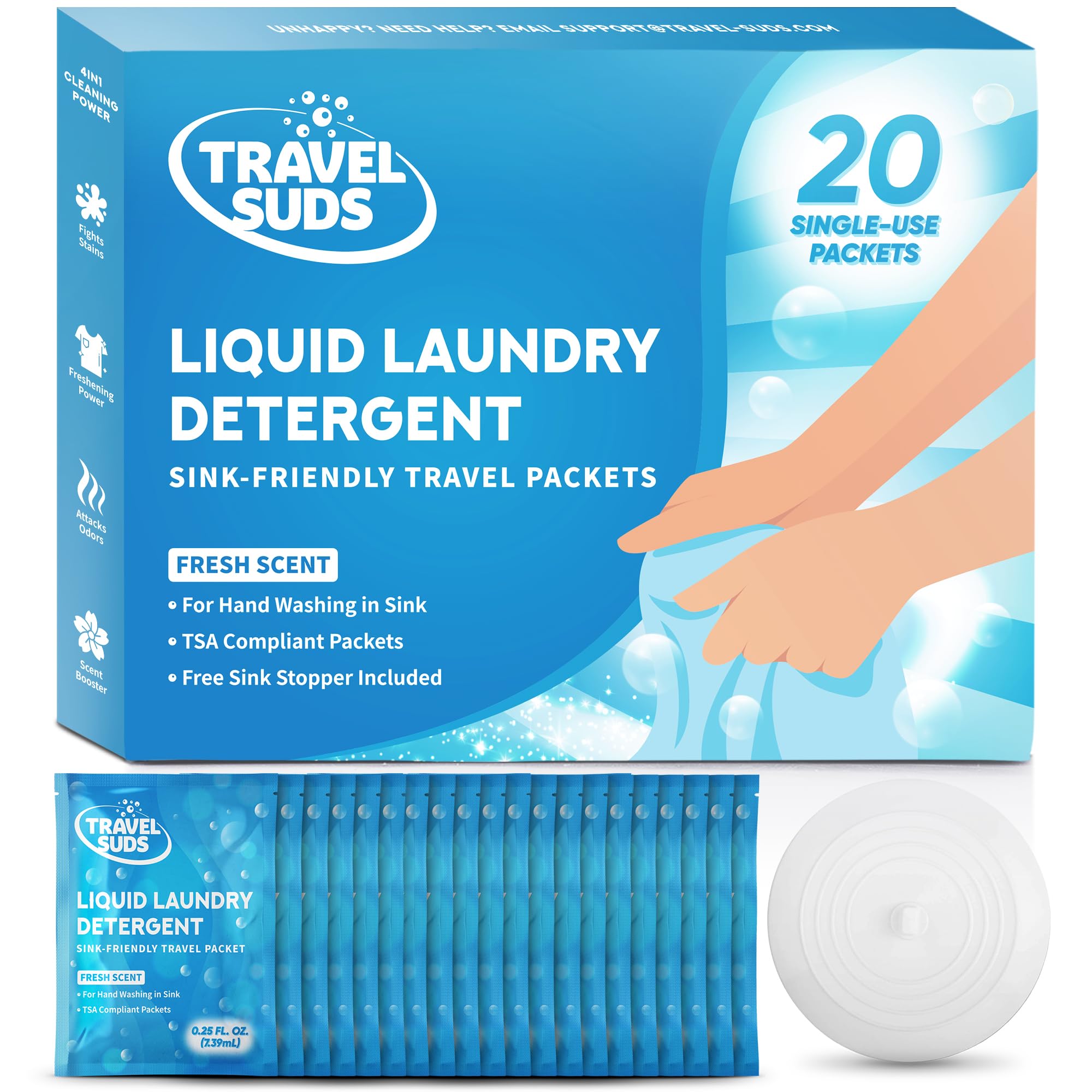 TravelSuds Laundry Detergent Packets (20 Pack) | Travel Detergent for ...