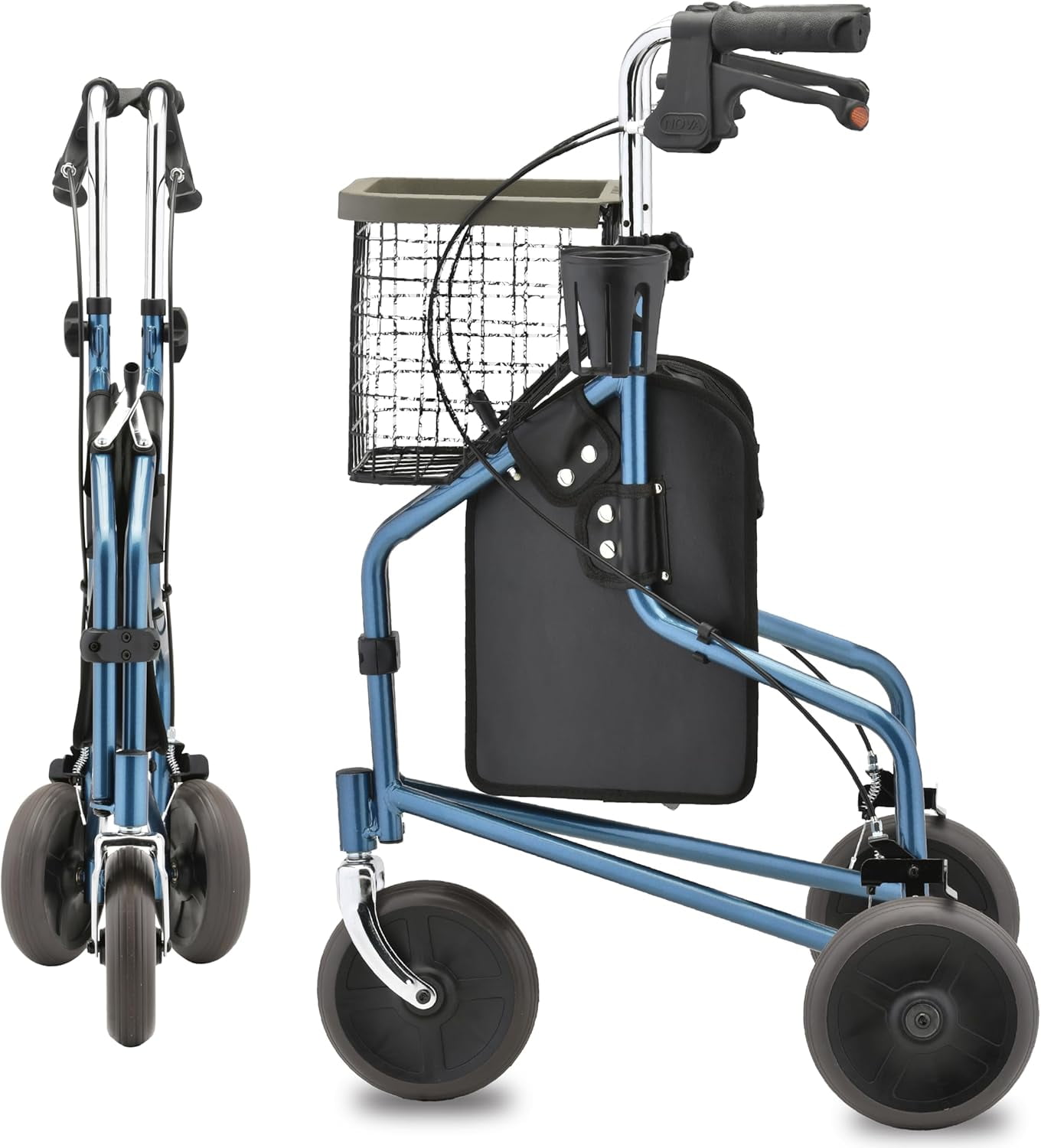 Traveler 3 Wheel Rollator Walker, All Terrain 8” Wheels, Includes Bag ...