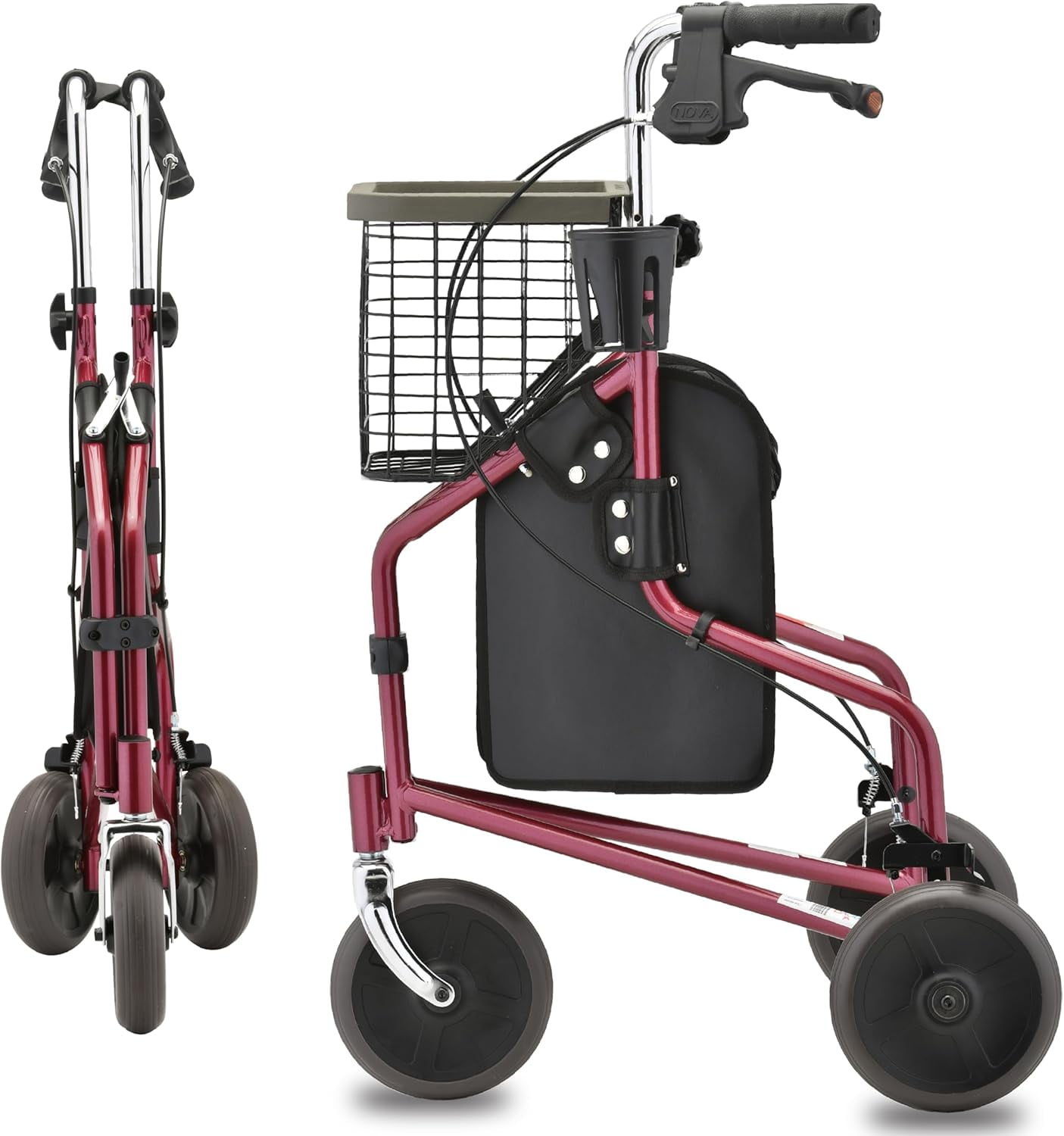 Traveler 3 Wheel Rollator Walker, All Terrain 8” Wheels, Includes Bag ...
