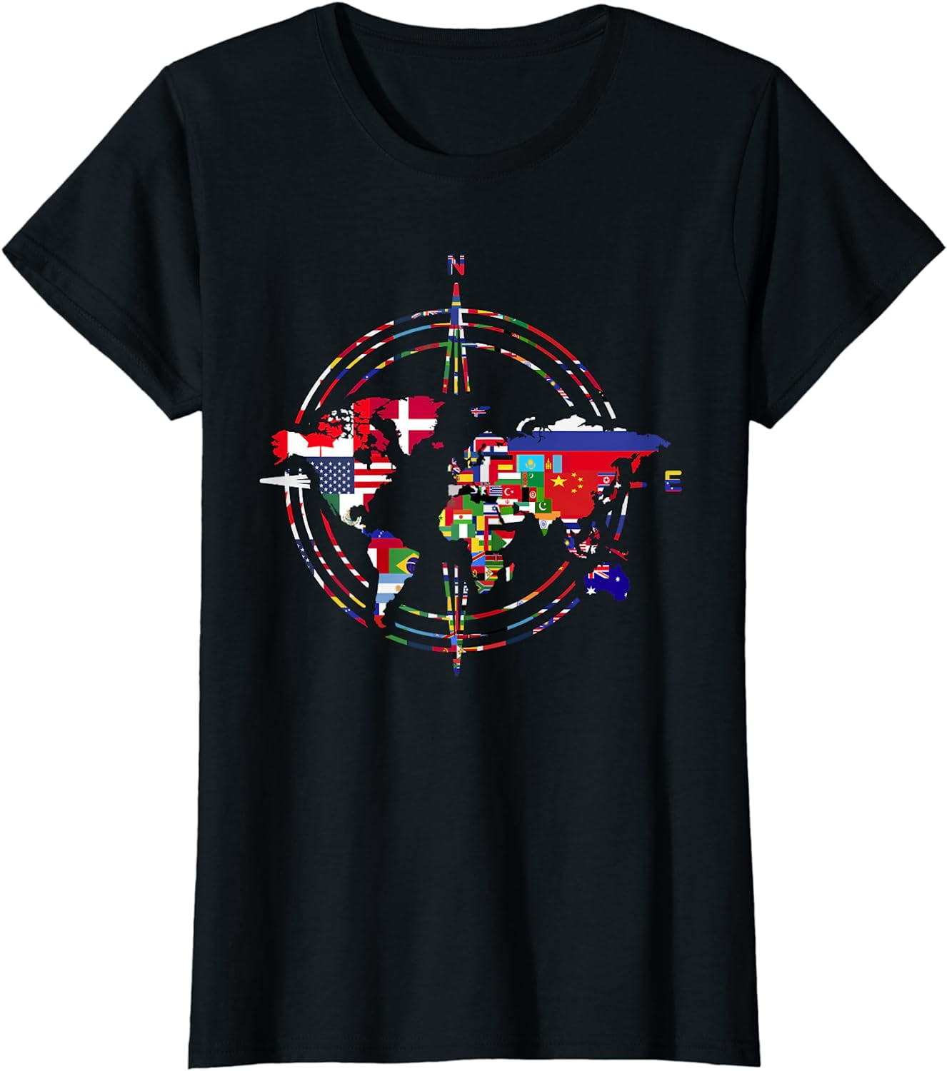 Traveler Country Flags Compass Globe Traveling World Map T-Shirt ...