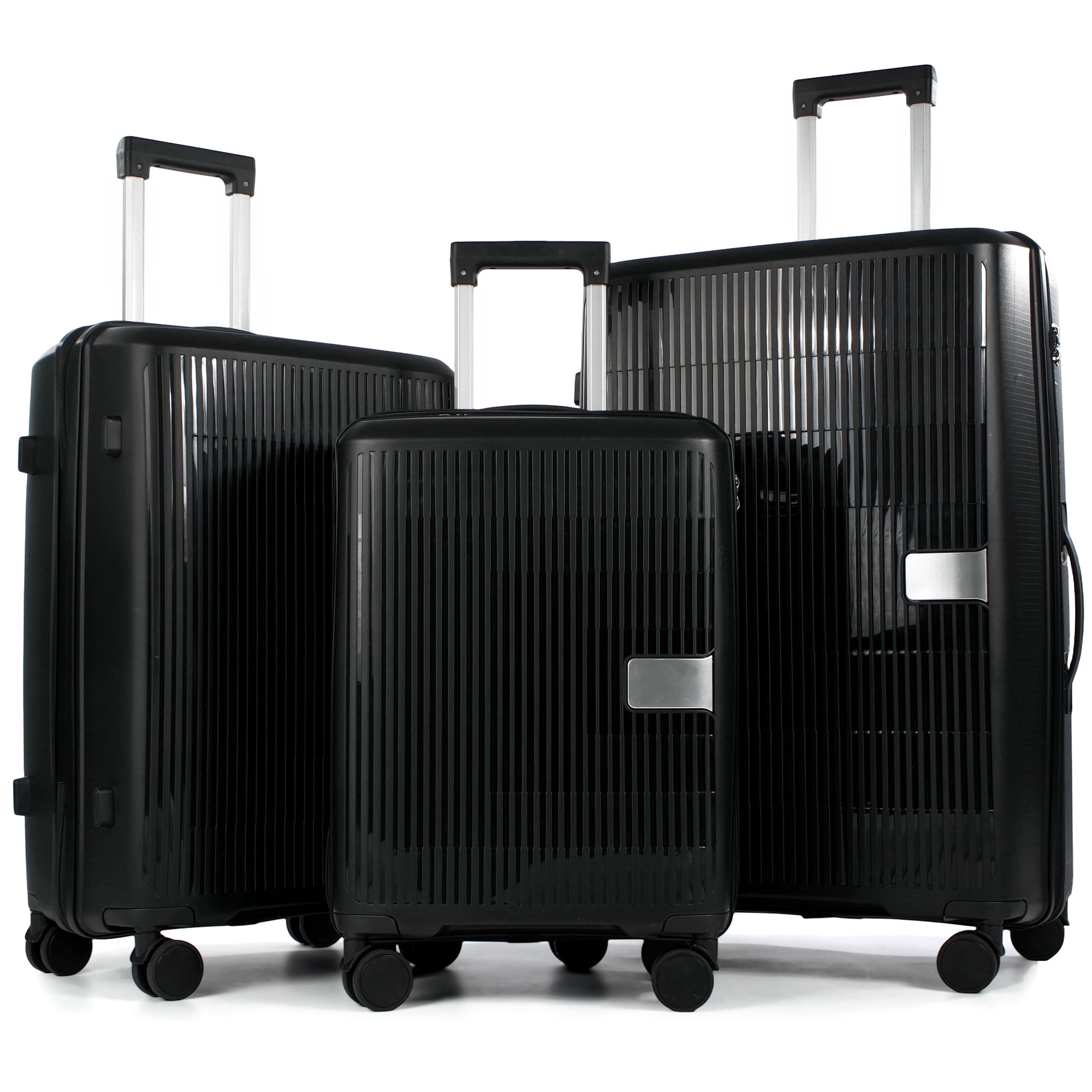 Travelhouse 3 Piece Checked Hard Shell Luggage Set Lightweight Suitcase ...