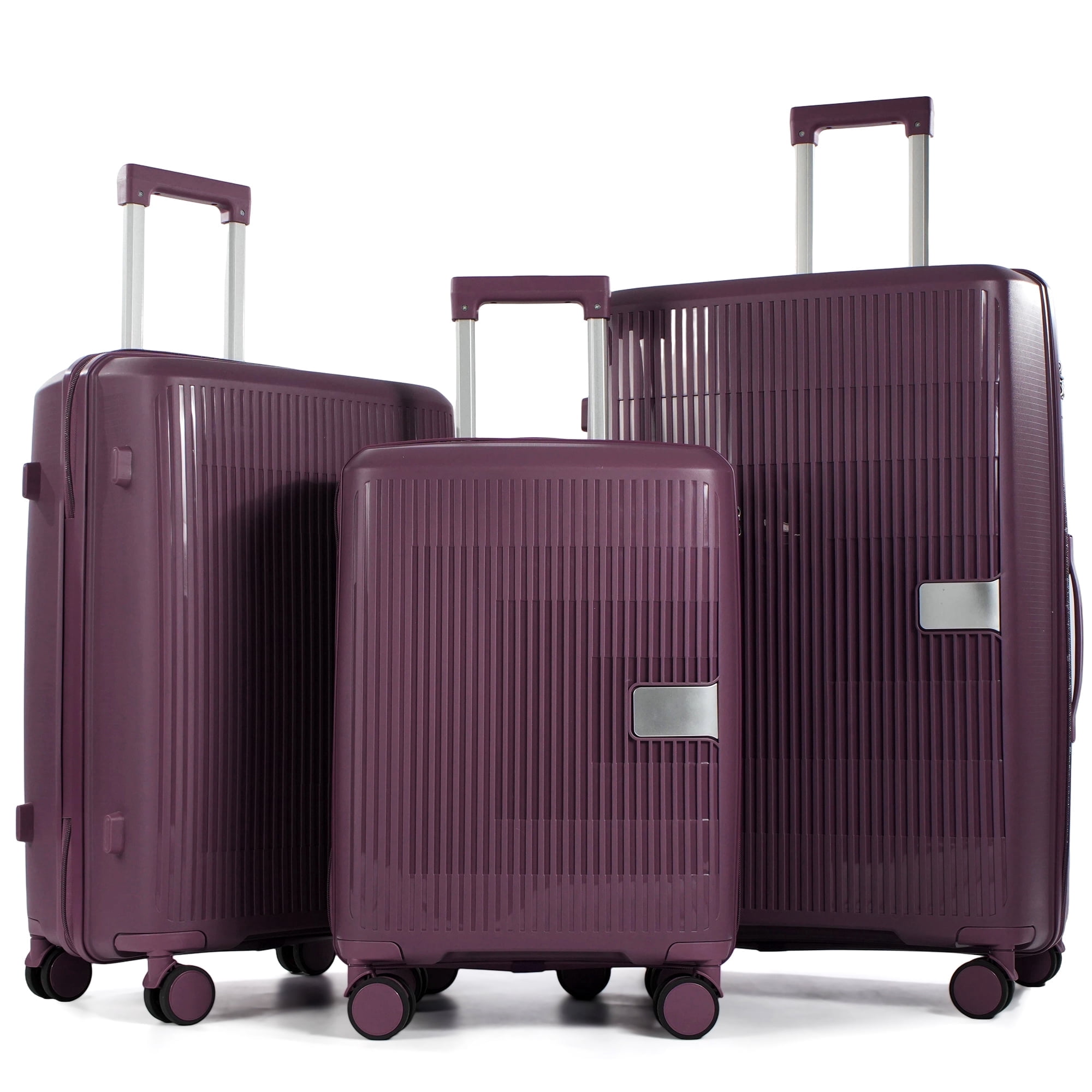 Travelhouse 3 Piece Checked Hard Shell Luggage Set Lightweight Suitcase ...