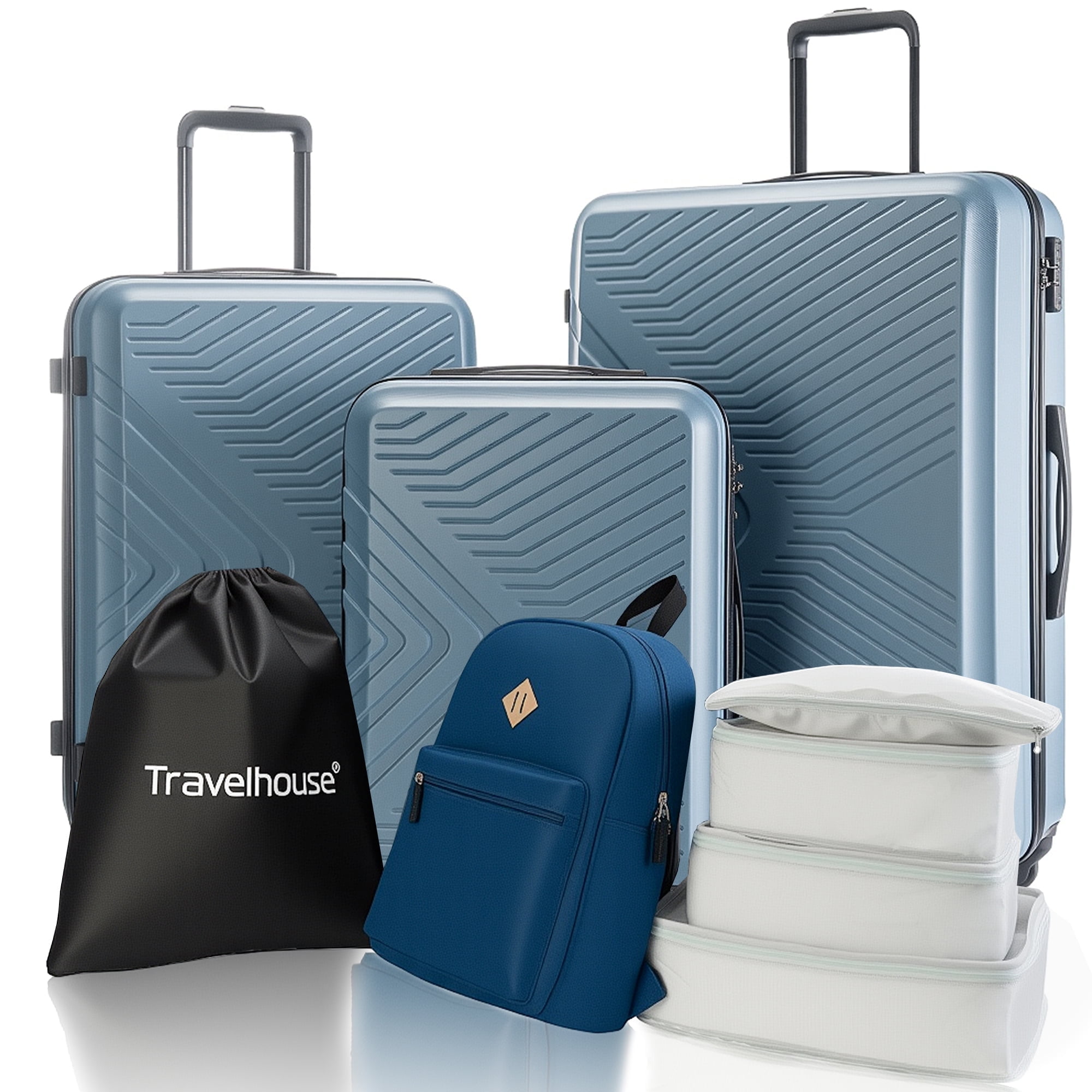 Travelhouse 3 Piece Hardside Luggage Set Hardshell Lightweight TSA Lock ...