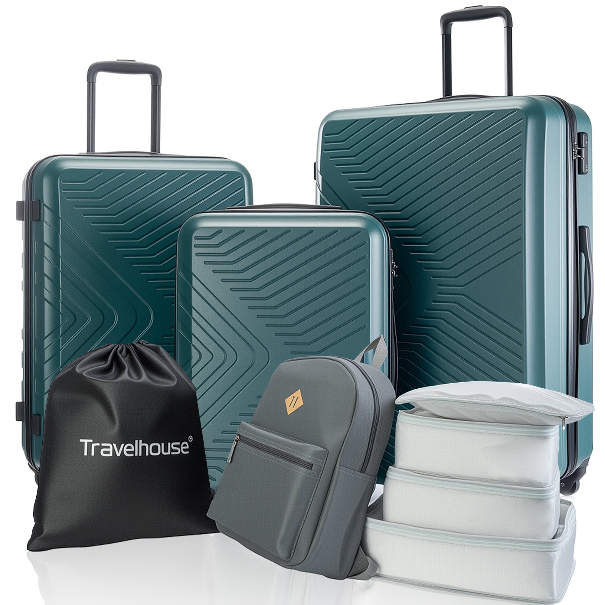 Travelhouse 3 Piece Hardside Luggage Set Hardshell Lightweight TSA Lock ...
