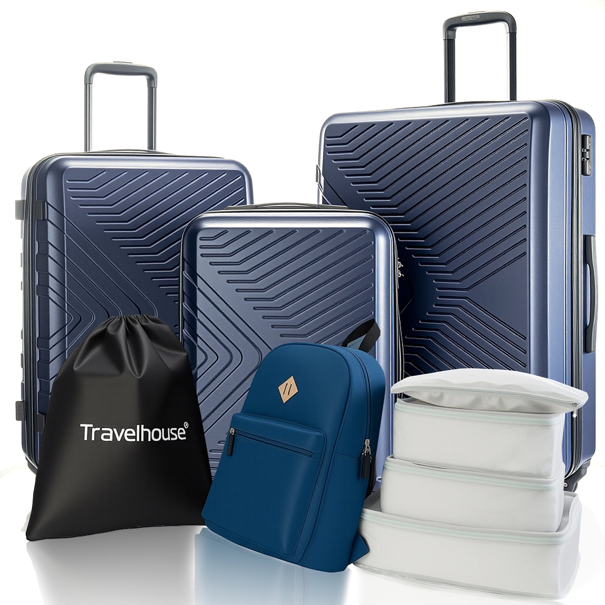 Travelhouse 3 Piece Hardside Luggage Set Hardshell Lightweight TSA Lock ...