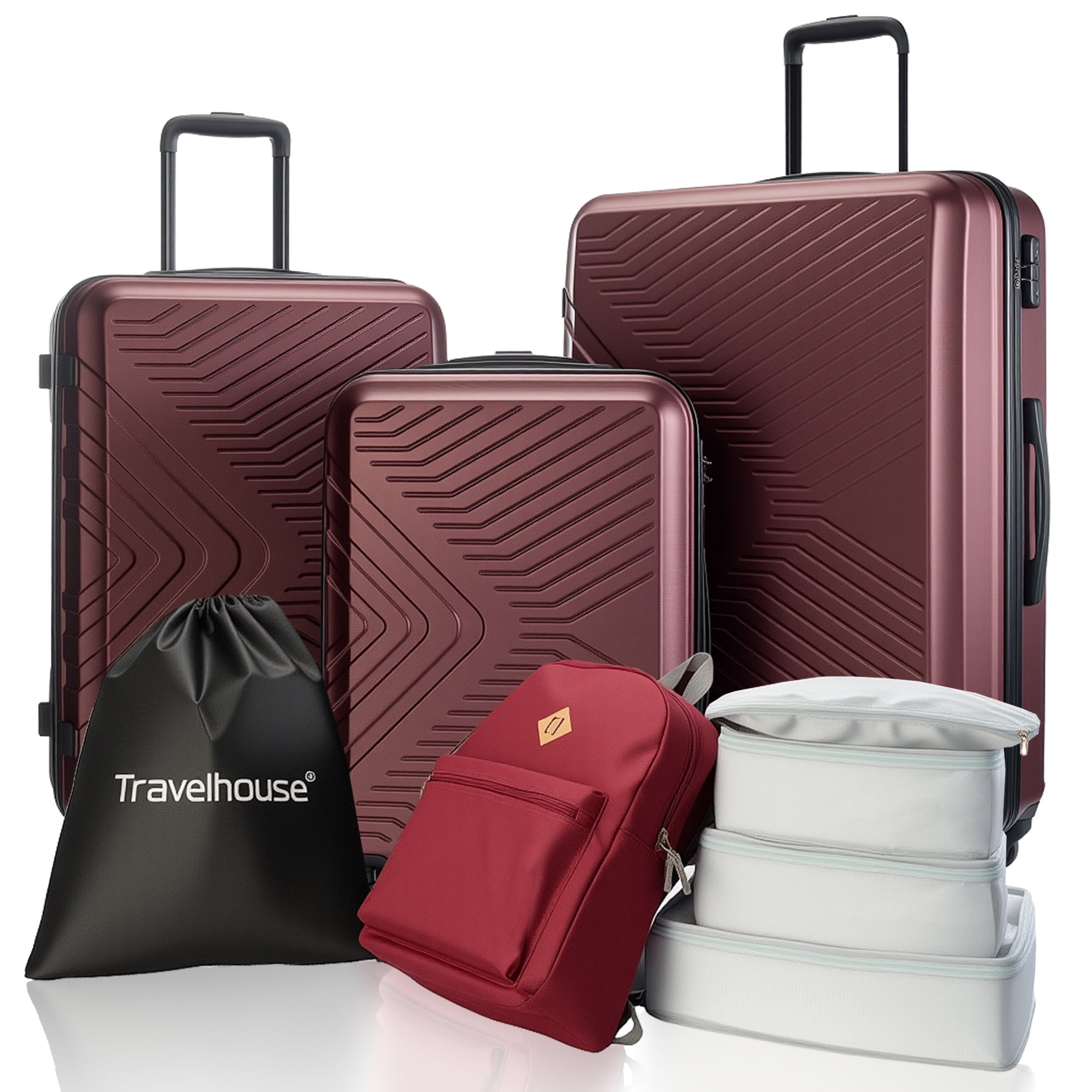 Travelhouse 3 Piece Hardside Luggage Set Hardshell Lightweight TSA Lock ...