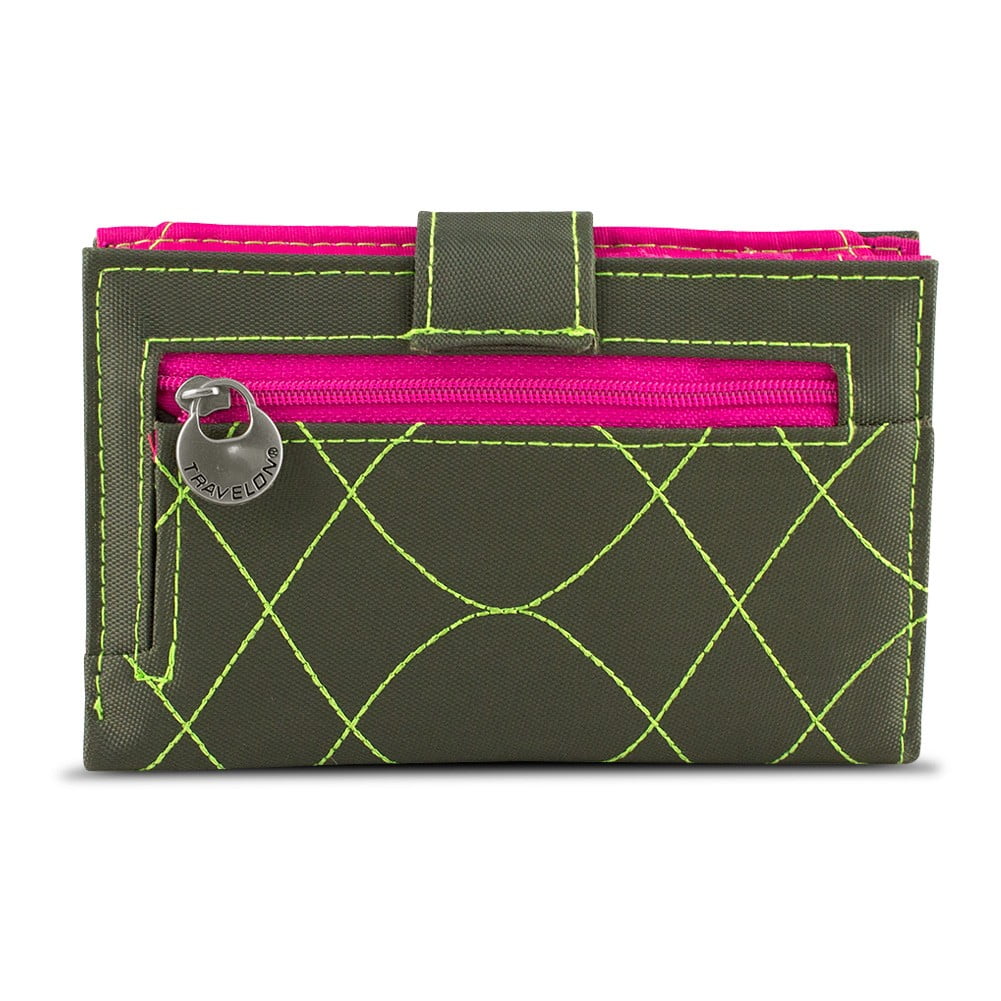 Travelon SafeID Embroidered Tri-Fold RFID Wallet - Olive/Berry, 15 Card ...