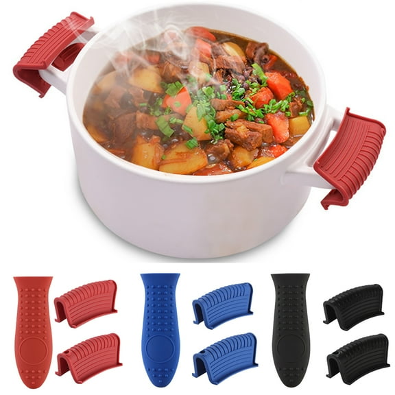 4 PCS Silicone Hot Handle Holder, Black Heat Resistant Pot Handle ...
