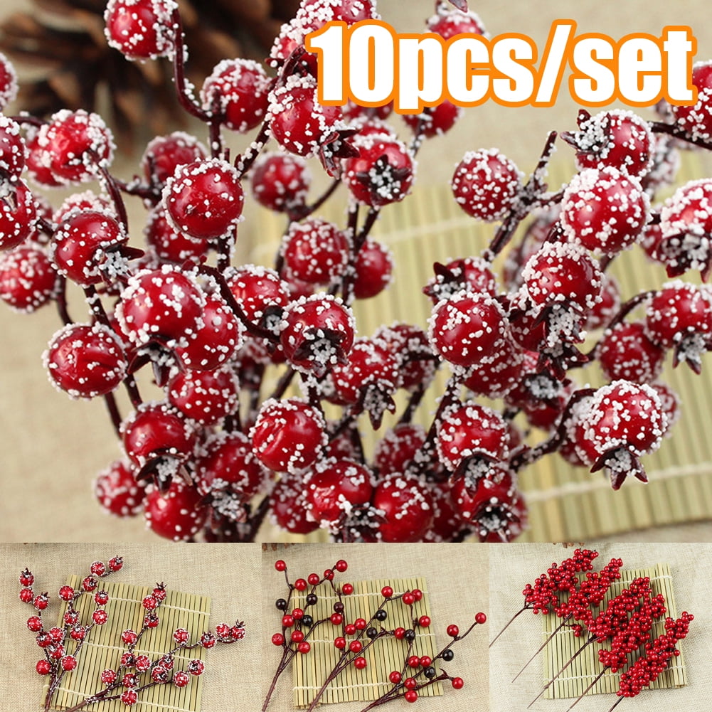 Travelwant 10Pcs Artificial Red Berry Stems Fake Holly Berry Branches ...