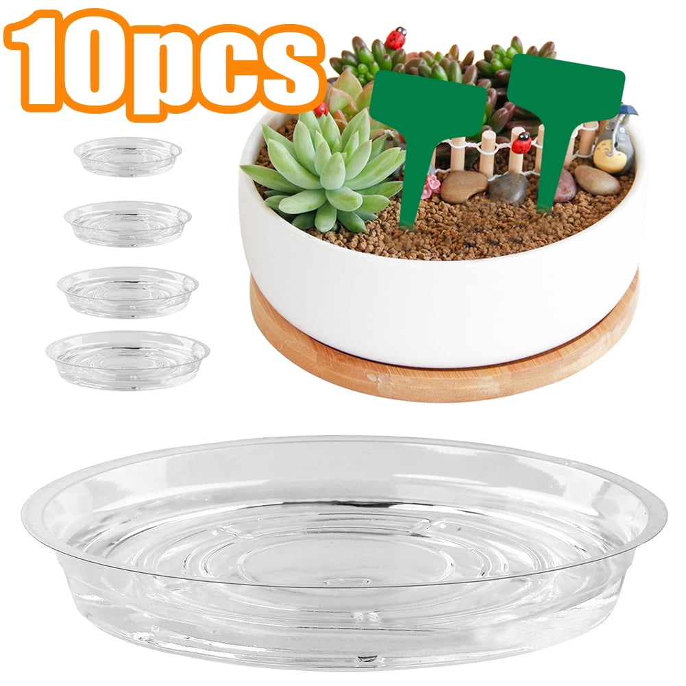 Travelwant 10Pcs Clear Plant Saucers with Labels, Indoor/Outdoor Garden ...