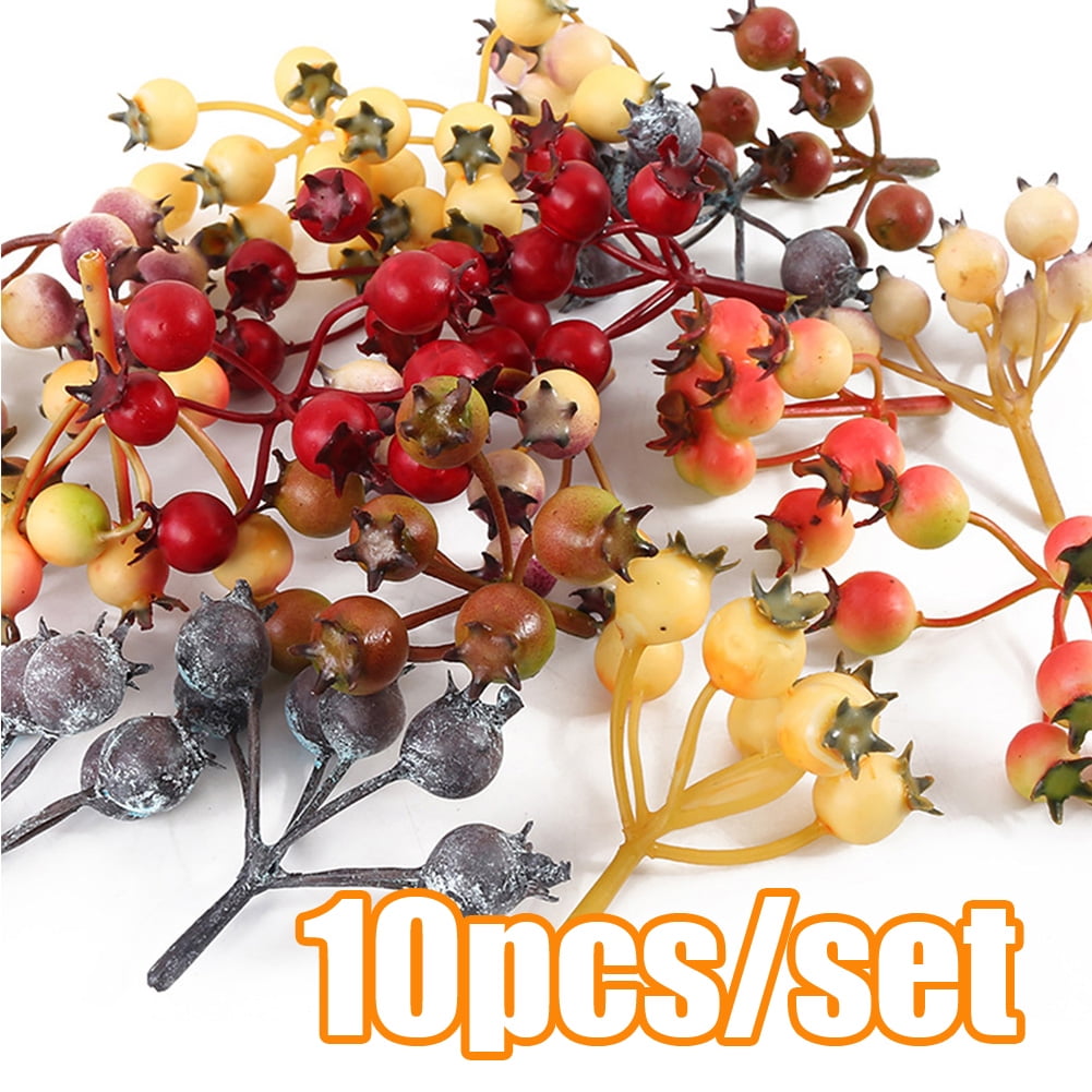 Travelwant 10Pcs/Set Autumn Red Berry Twig Stem,Artificial Orange Berry ...