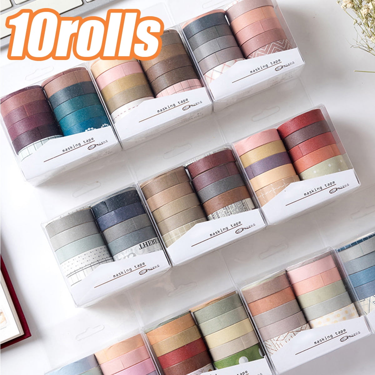 Travelwant 10Rolls/Set Slim Washi Tape Gift Box Set, Decorative Paper ...