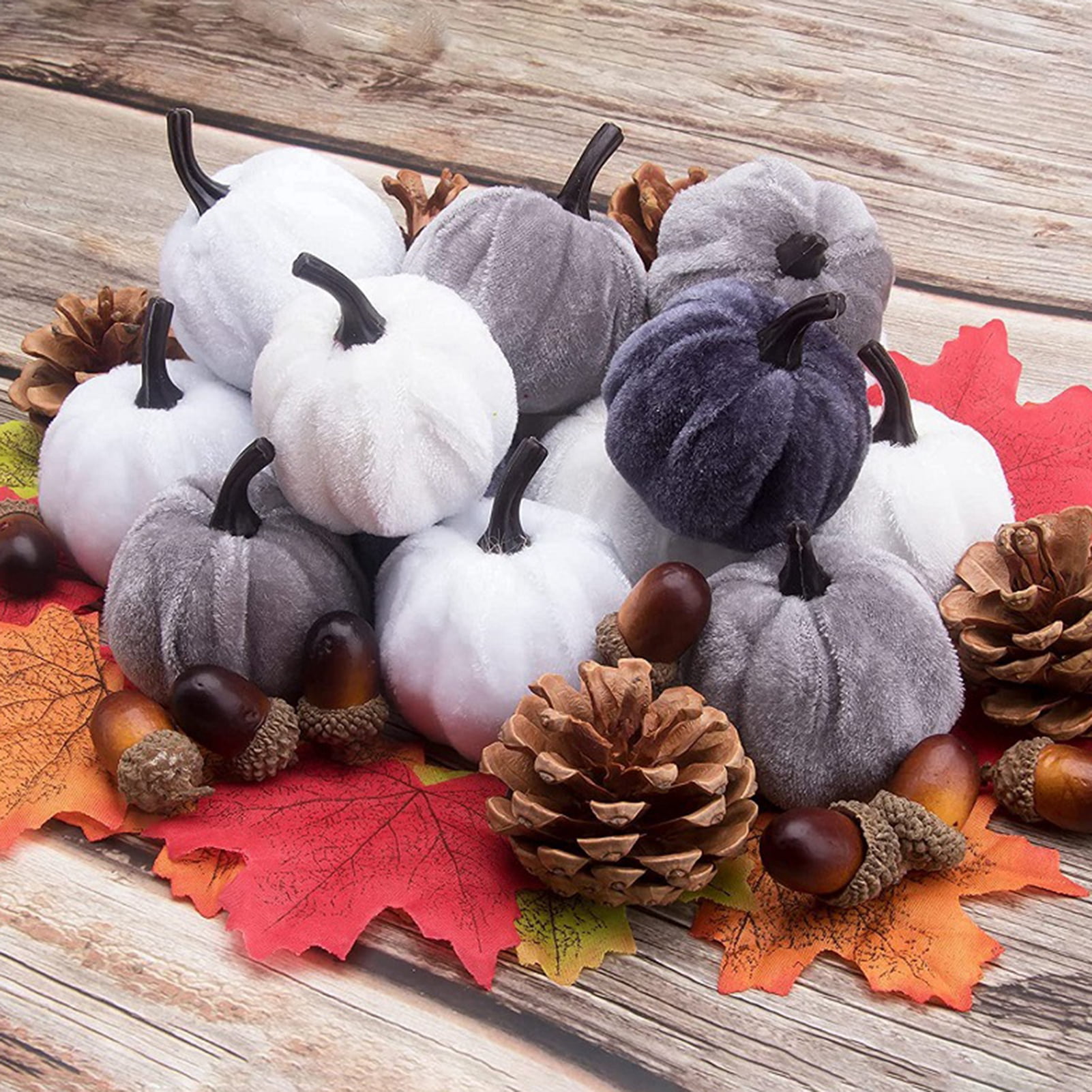 Travelwant 12Pcs Fake Handmade Velvet Pumpkins Artificial Fall Harvest ...