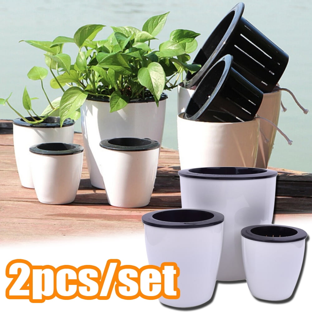 Travelwant 12cm x 8.5cm Round White Resin Plant Pot & Planter with ...