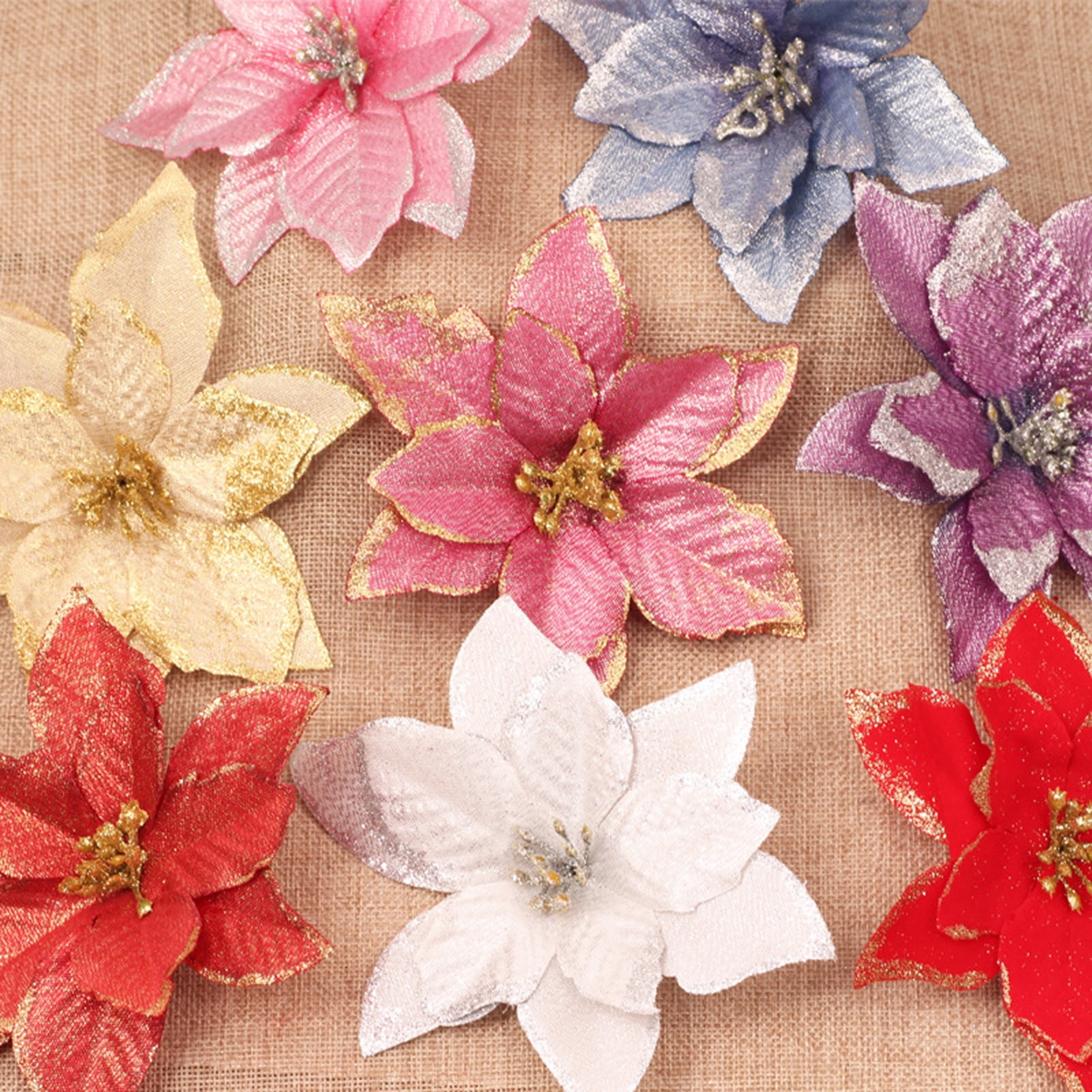 Travelwant 24Pcs Artificial Red Poinsettia Flowers Decorations with ...