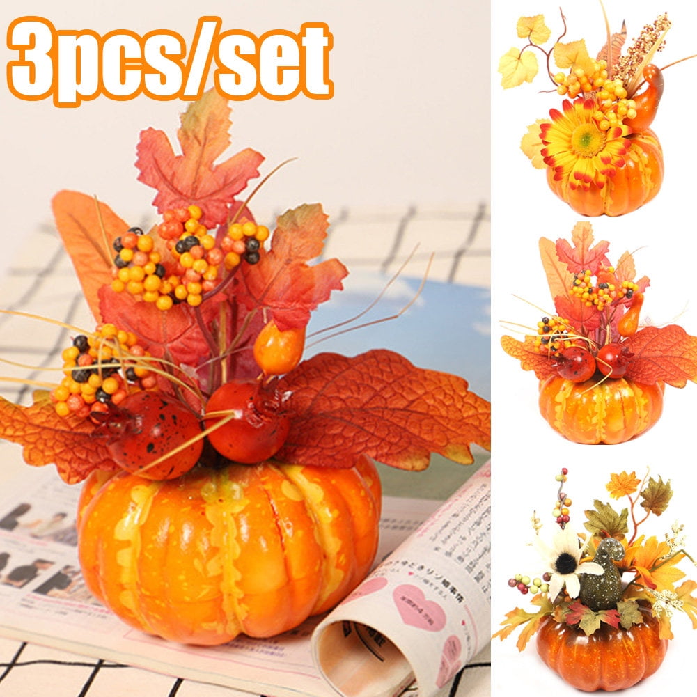 Travelwant 3 Packs Artificial Pumpkins Set, Pumpkins Fake Pumpkins with ...