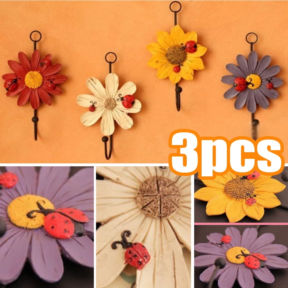 Travelwant 3Packs Creative Resin Wall Hooks Wall Mounted Art Flower ...