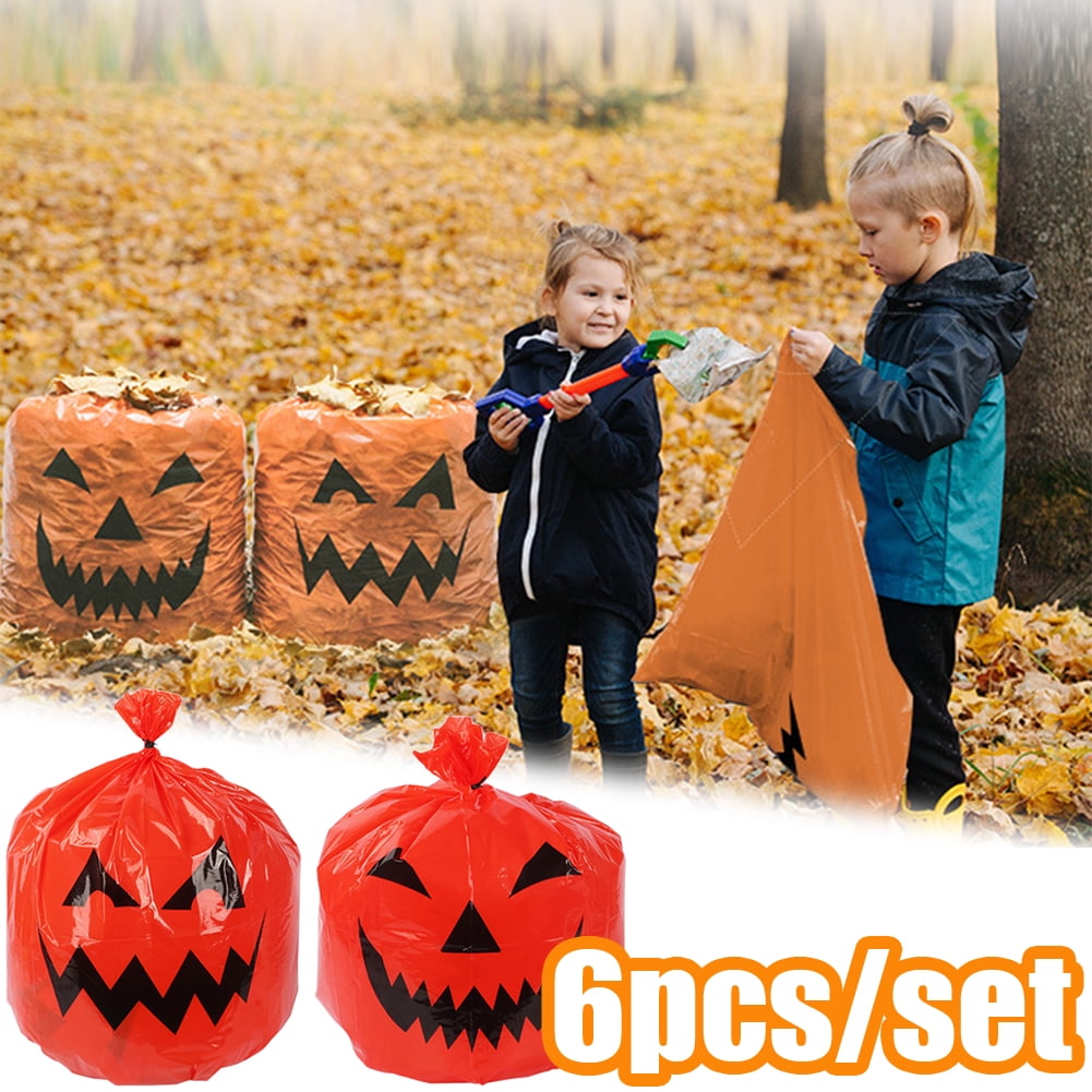 Travelwant 6 Packs Pumpkin Lawn Bags Halloween Plastic Leaf Bags ...