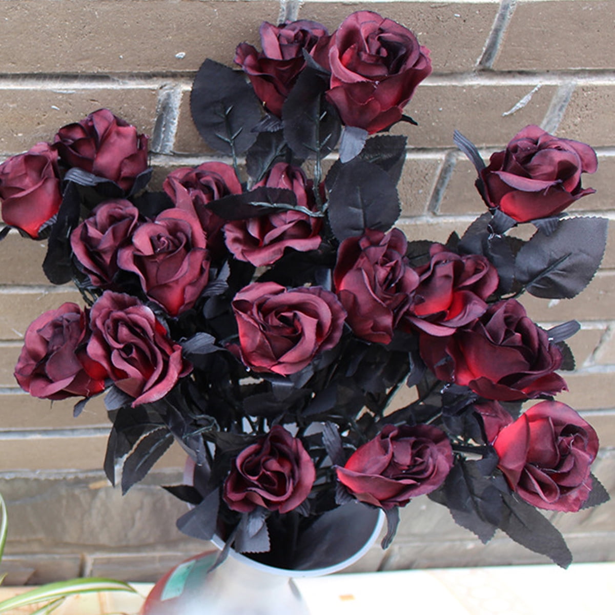 Travelwant 62cm Artificial Plastic Wine Red Roses Halloween Bouquet (5 ...