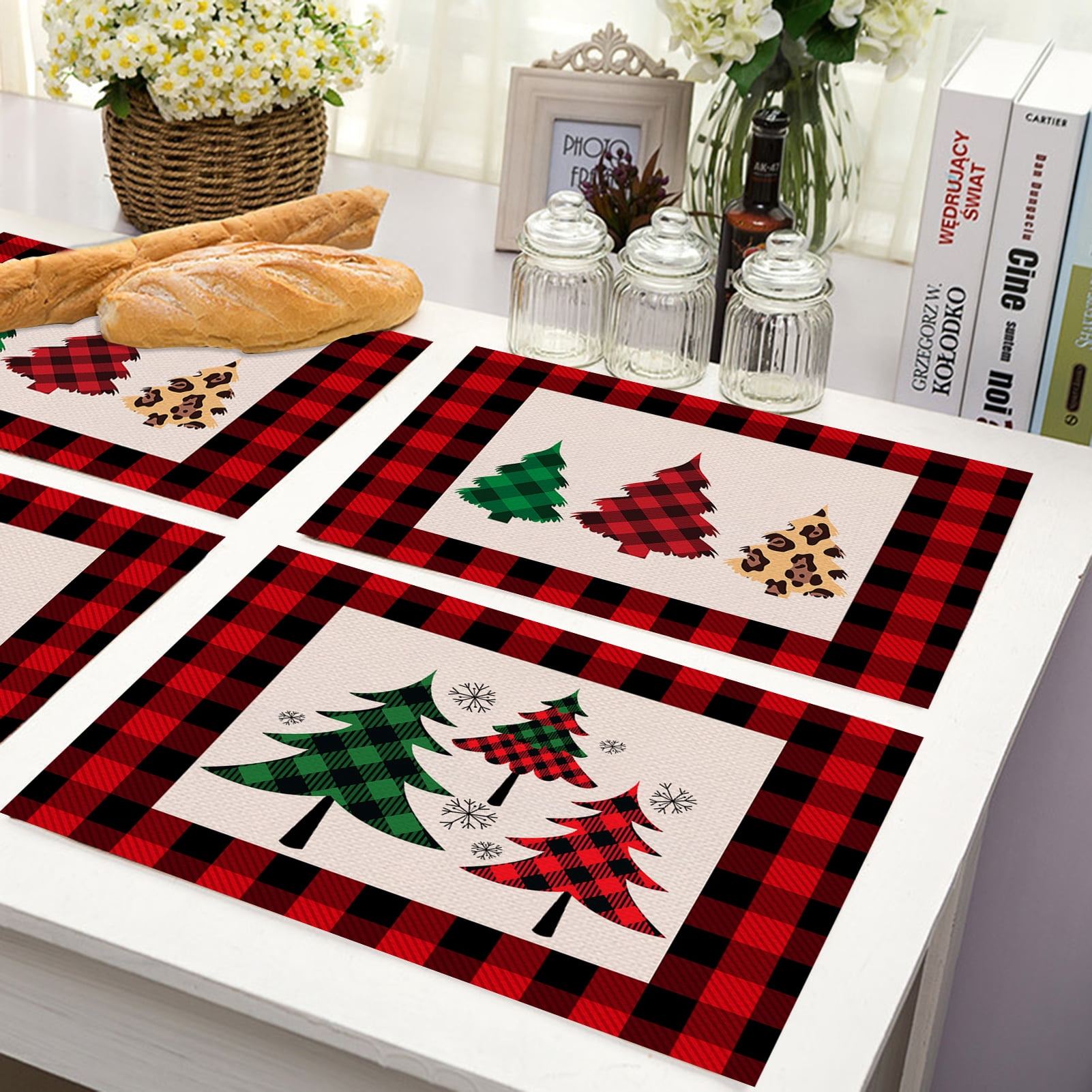 Travelwant 6Packs Christmas Placemats Buffalo Check Placemats Plaid ...