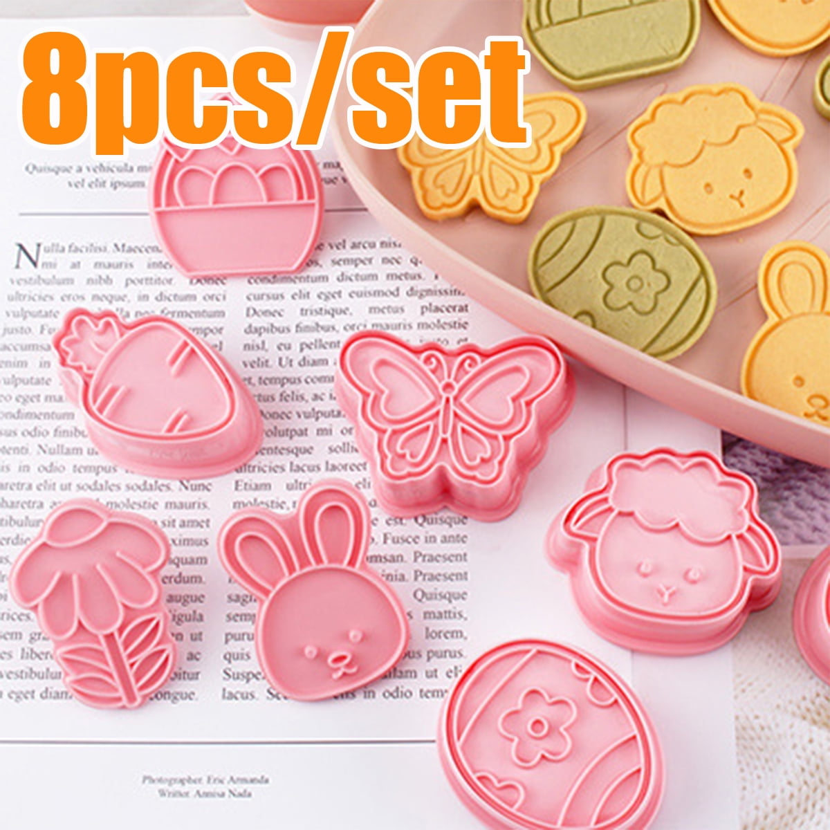 Travelwant 8Pcs/Set Easter Cookie Cutters 3D Embossing Cookie Stamper ...