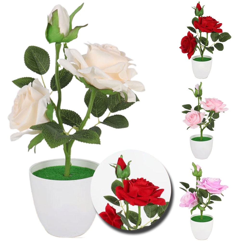 Travelwant Artificial Flowers in Pot Decor Silk Rose Flower ...