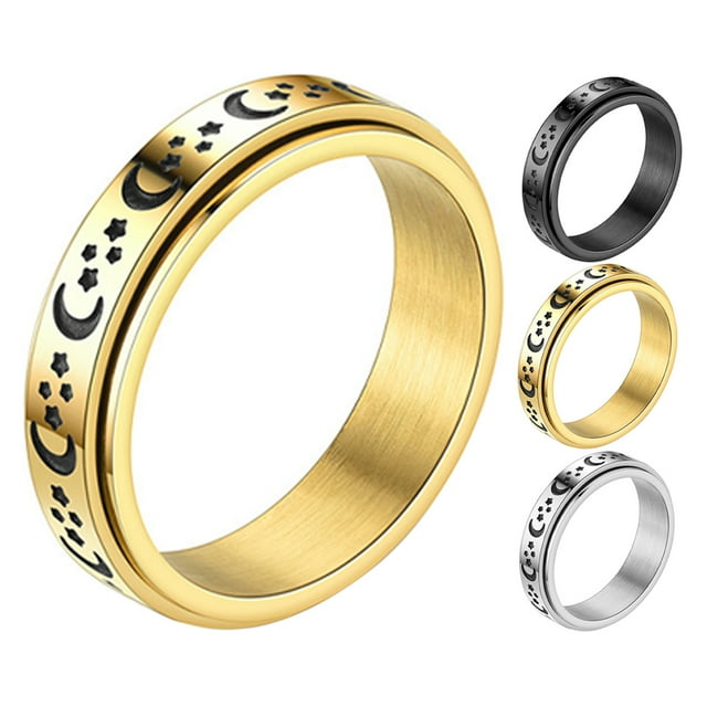 Travelwant Black Moon Star Rotatable Stainless Steel Band Fidget Rings ...