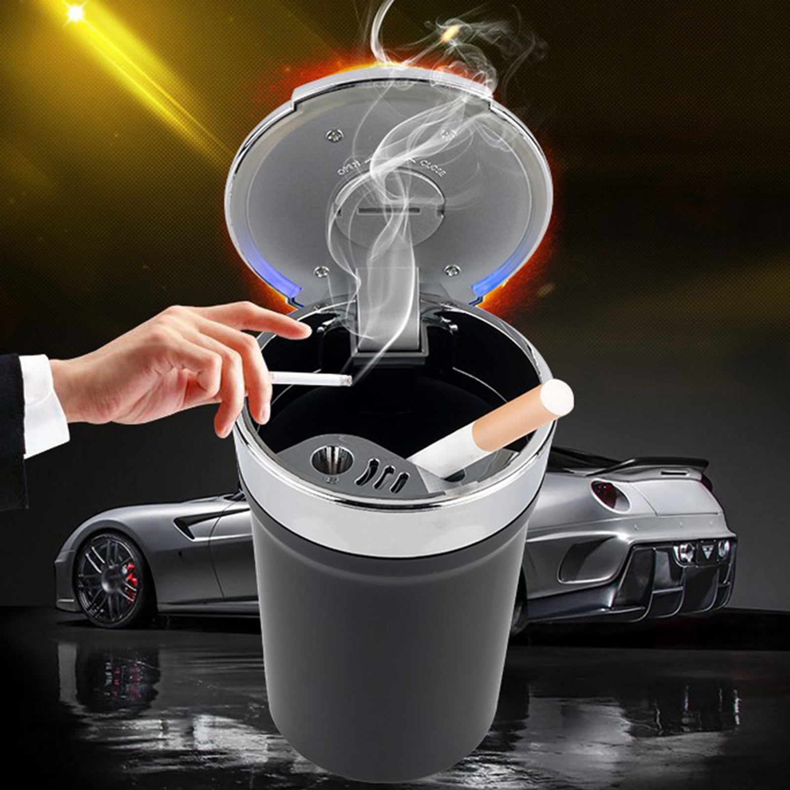 Travelwant Car Ashtray, Auto Ashtray With Blue LED Light Crystal ...