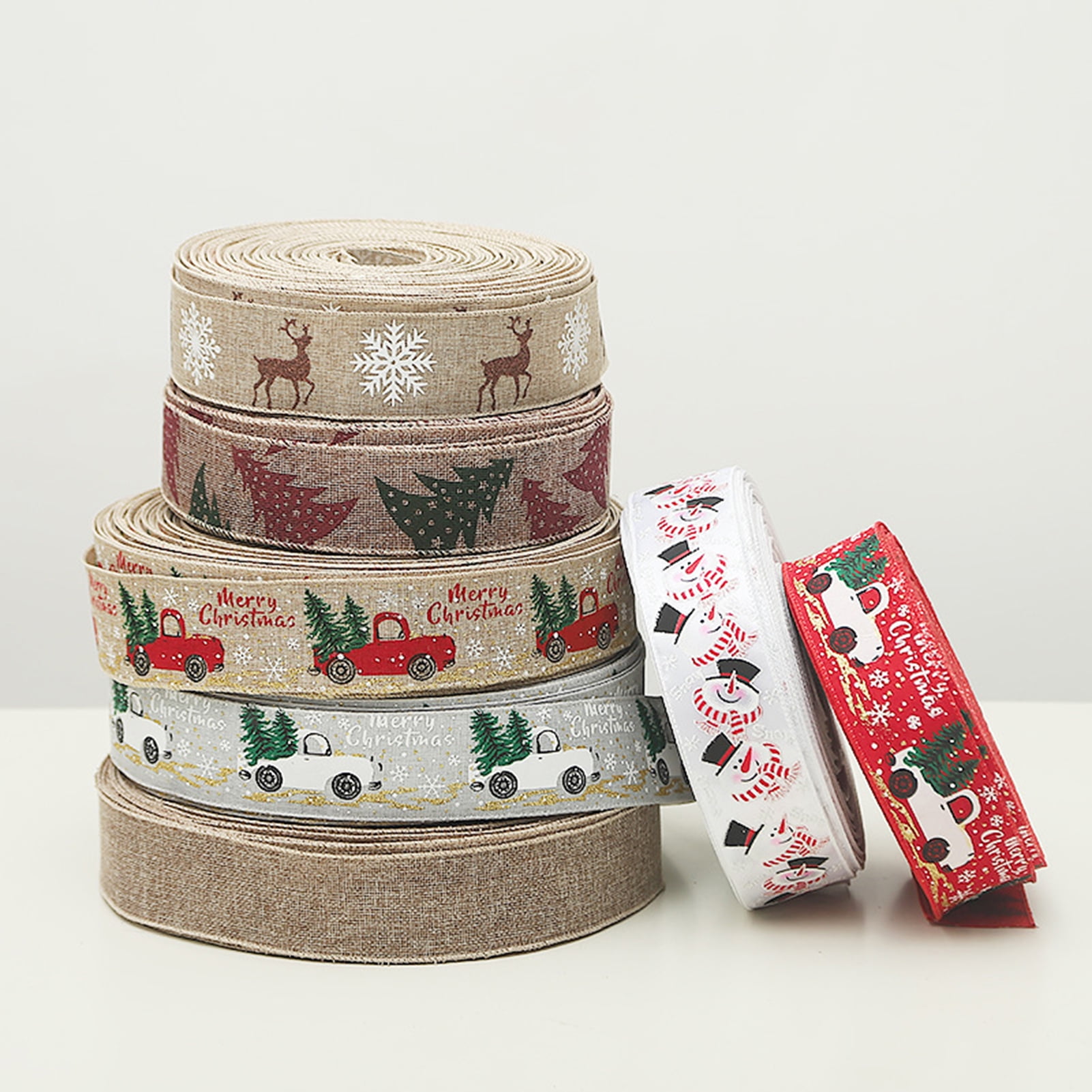 Travelwant Christmas Wired Edge Ribbons Snowflake Plaid Bear Trees ...
