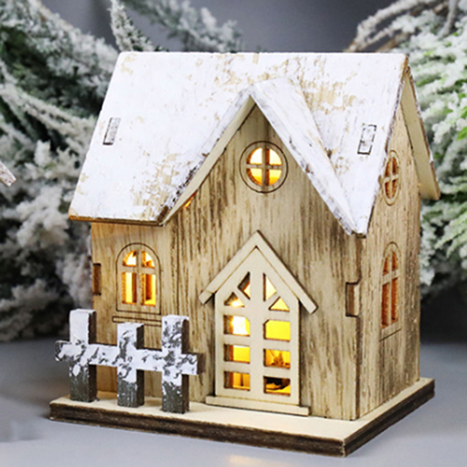 Travelwant Christmas Wooden House LED Santa Ornament Christmas Indoor ...
