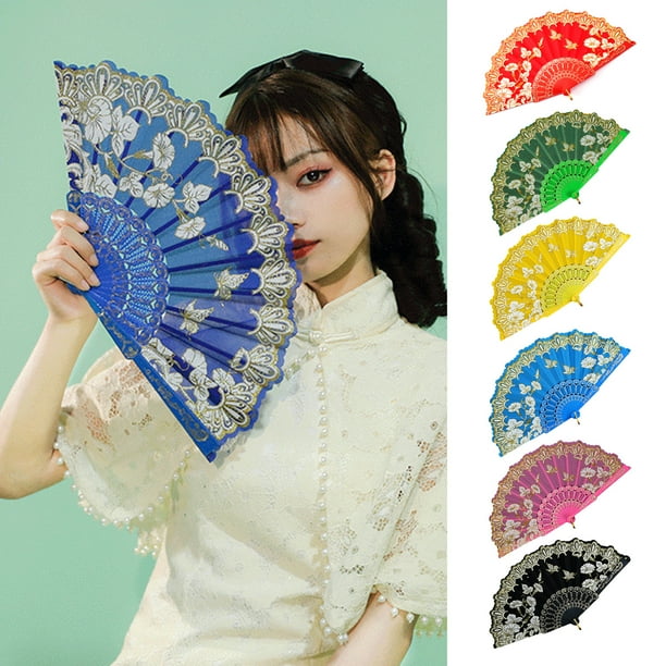 Travelwant Cloth Folding Fans Hand Fans Bronzing Flower Butterflies ...