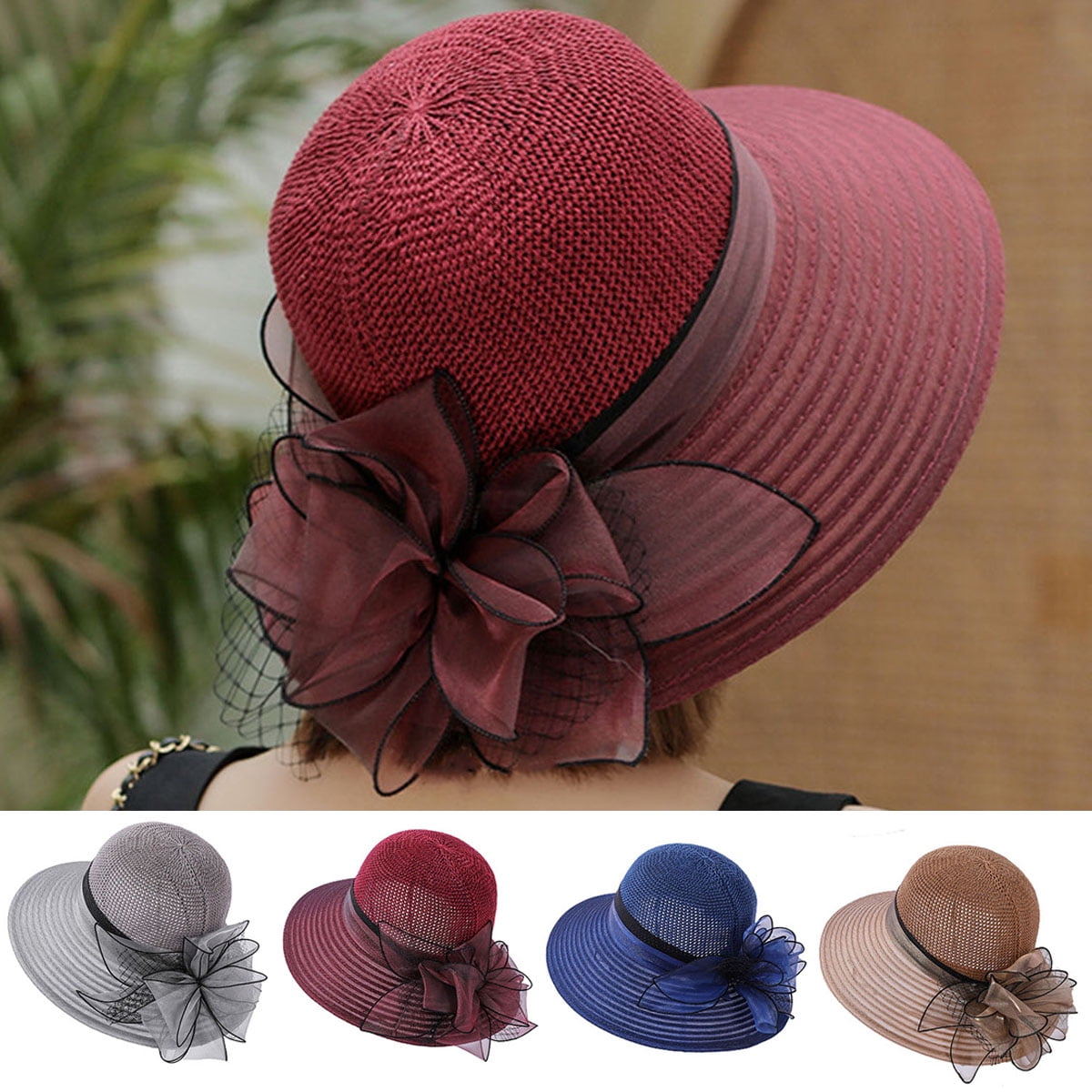 Travelwant Fashion Flower Lace Ribbon Wide Brim Caps Summer Beach Sun ...