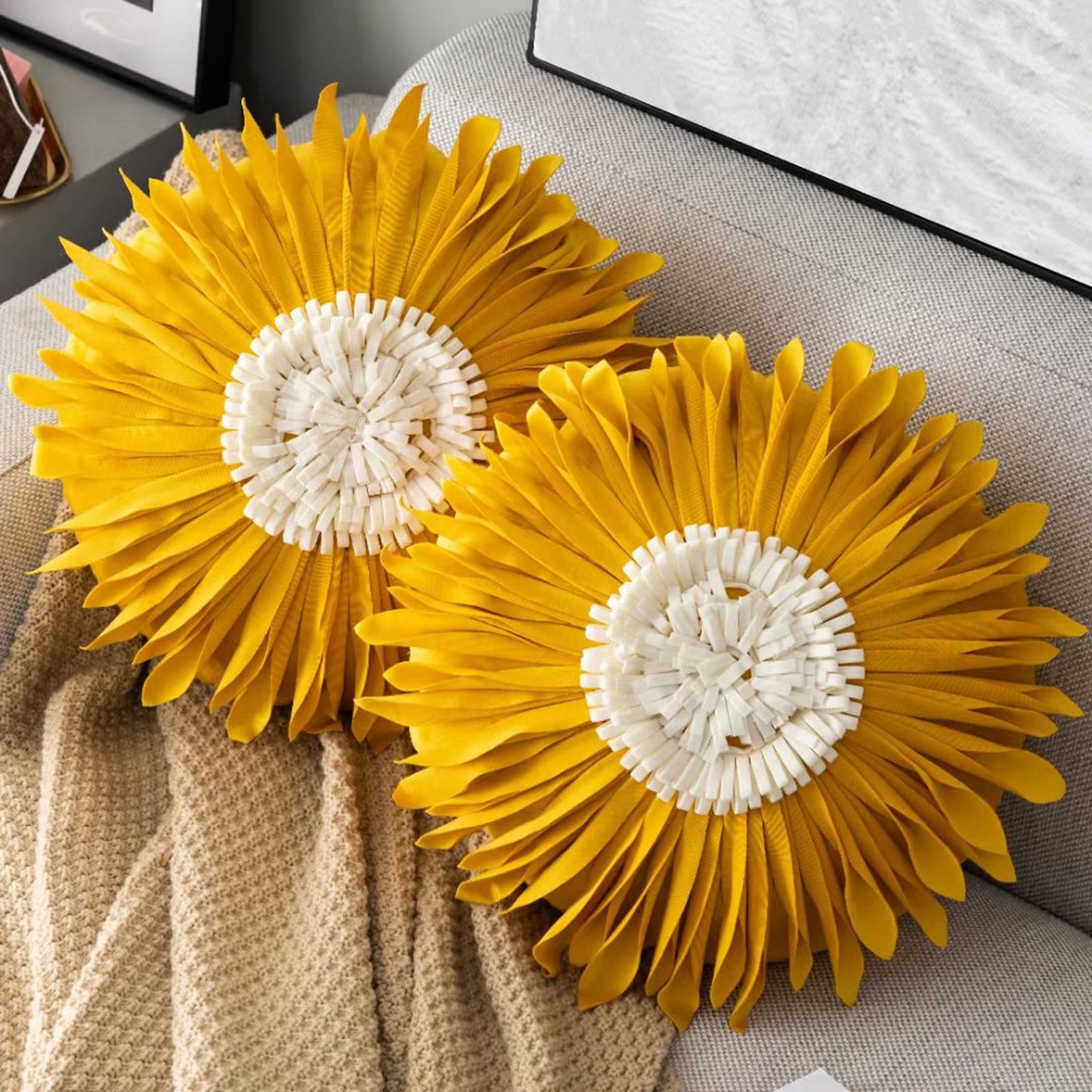 Travelwant Flower Decorative Pillow 3D Flower Pillow Sunflower Throw ...