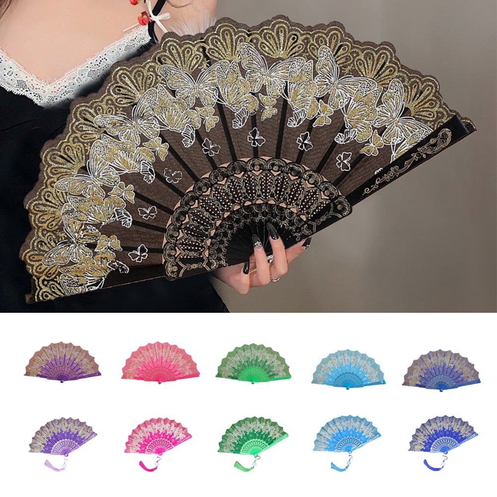 Travelwant Hand Folding Fan, Bronzing Butterflies Vintage Style ...