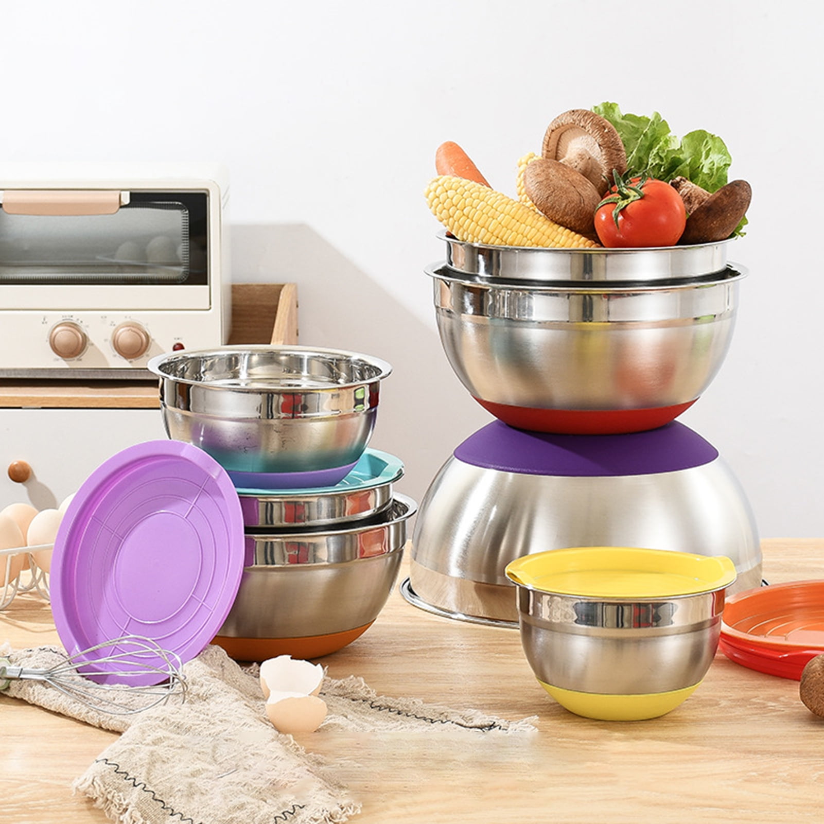 Travelwant Mixing Bowls with Airtight Lids, Stainless Steel Metal Bowls ...