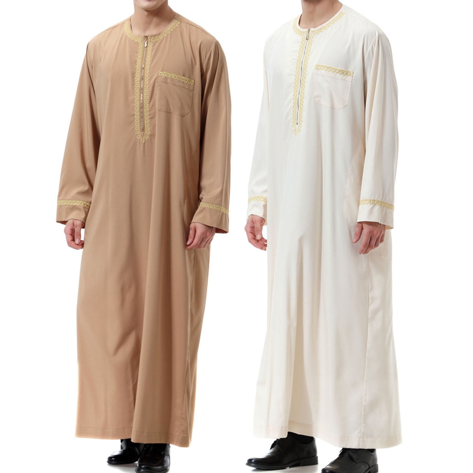 Travelwant Muslim Men Long Sleeve Thobe Middle East Saudi Arab Kaftan ...