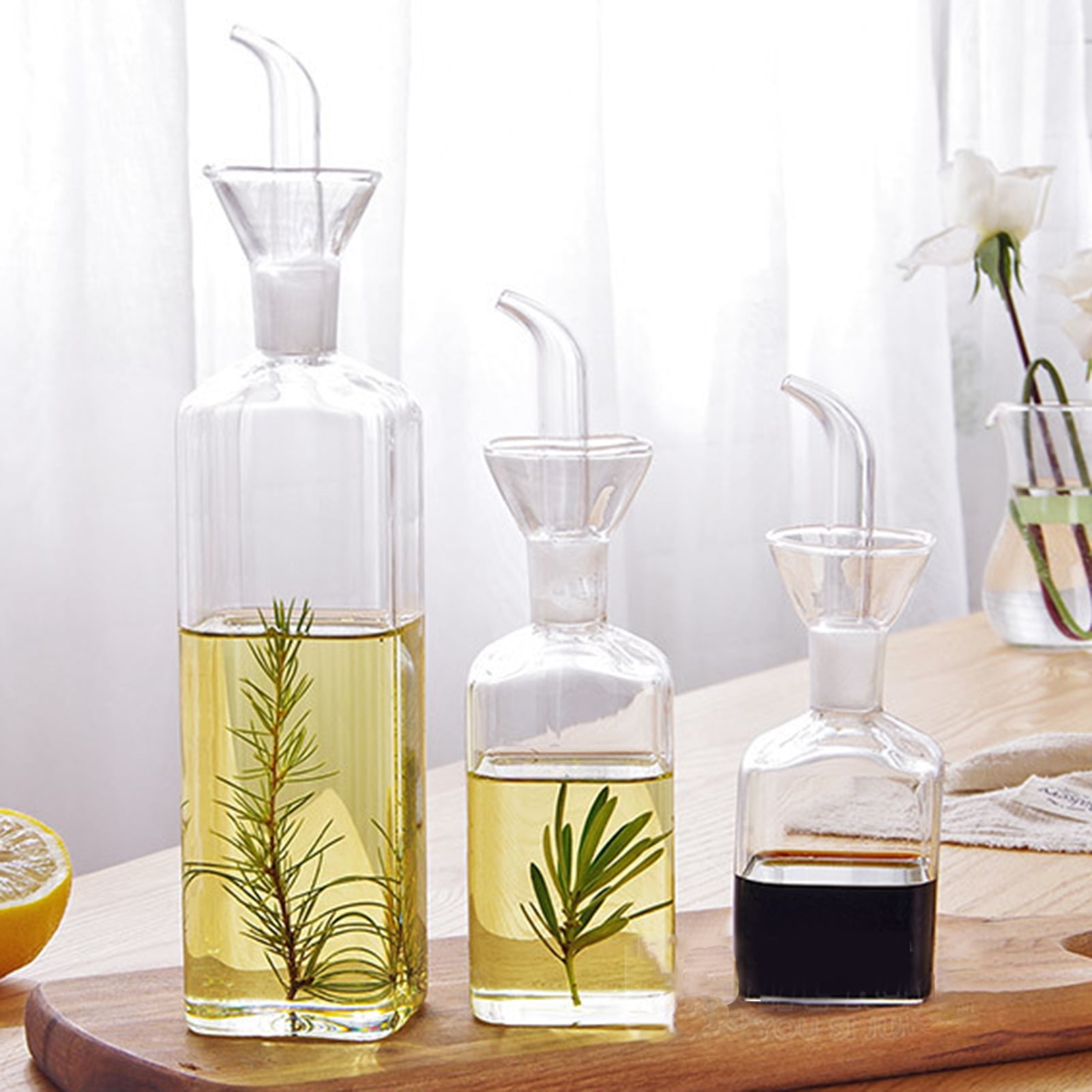 Travelwant No Funnel Needed Olive Oil & Vinegar Dispenser Glass Cruet ...