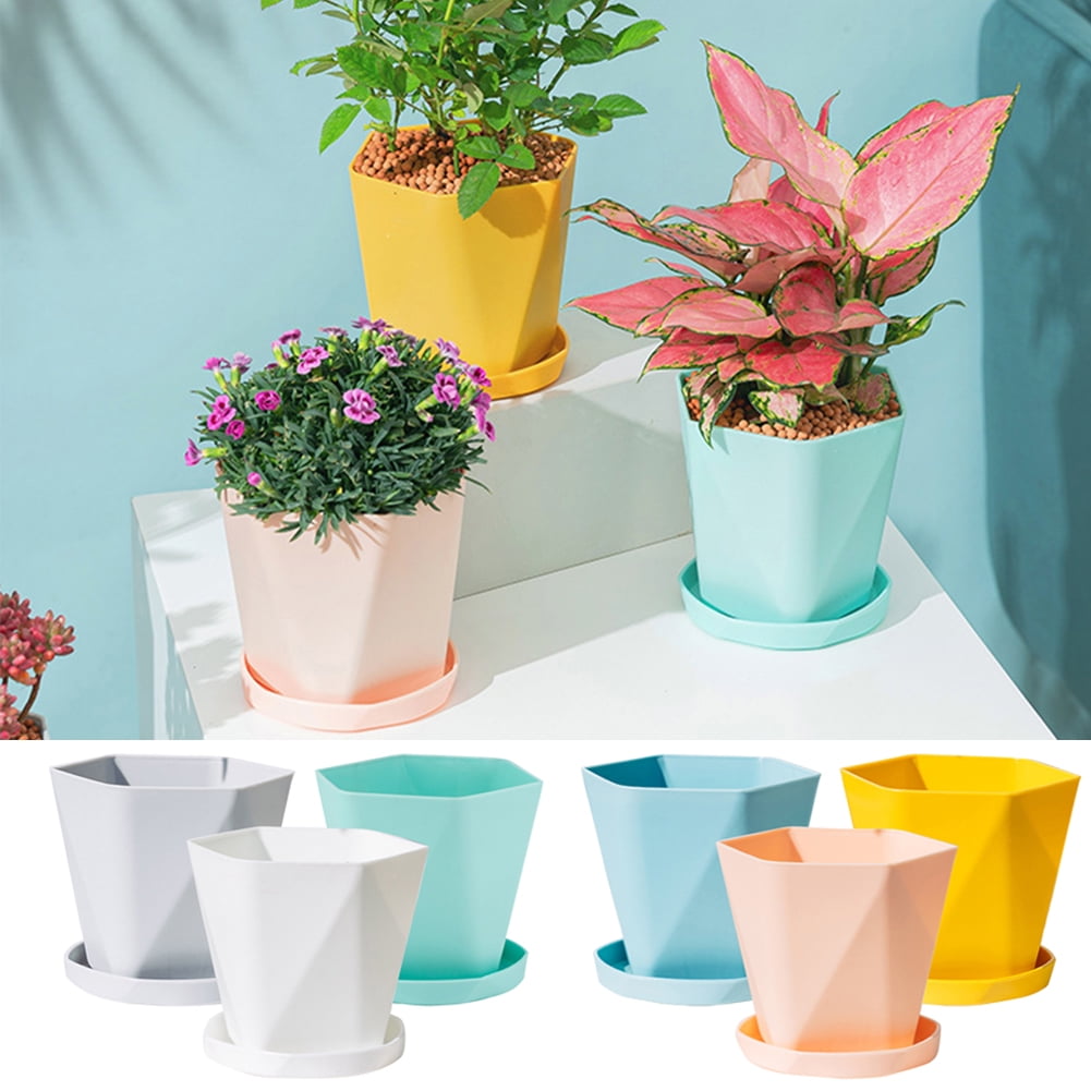 Travelwant Plastic Planters with Saucers, Pots for Plants, Plastic ...
